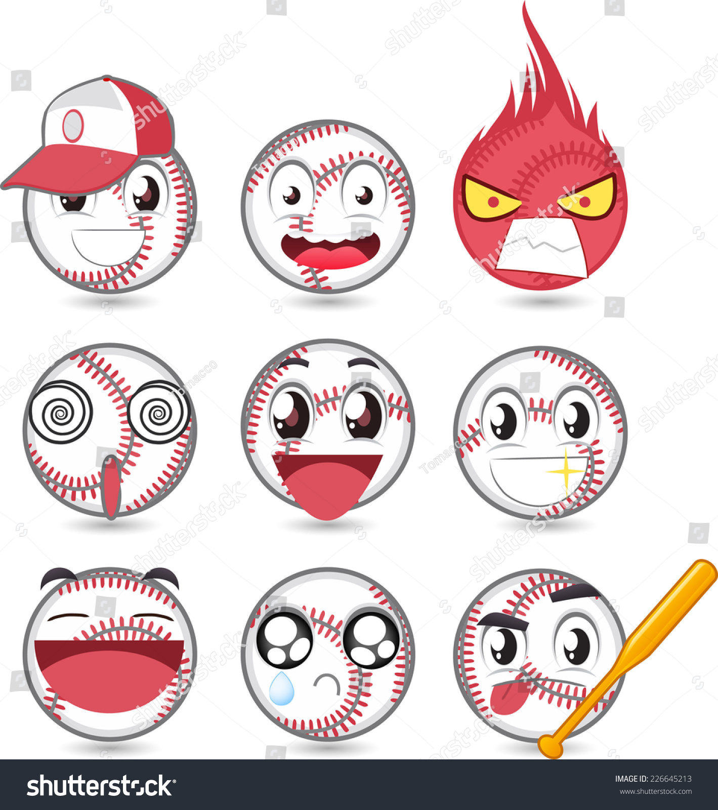 Vektor Stok Baseball Smiley Face Vector Icons (Tanpa Royalti) 226645213 ...