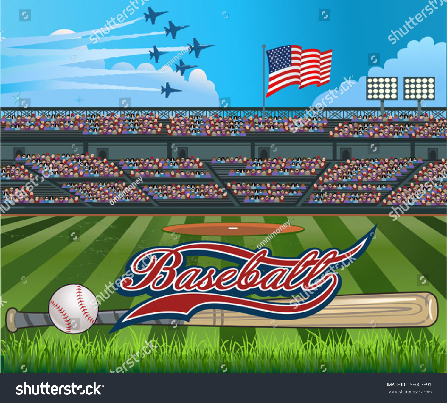 Baseball Stadium Usa Flag Stock Vector (Royalty Free) 288007691