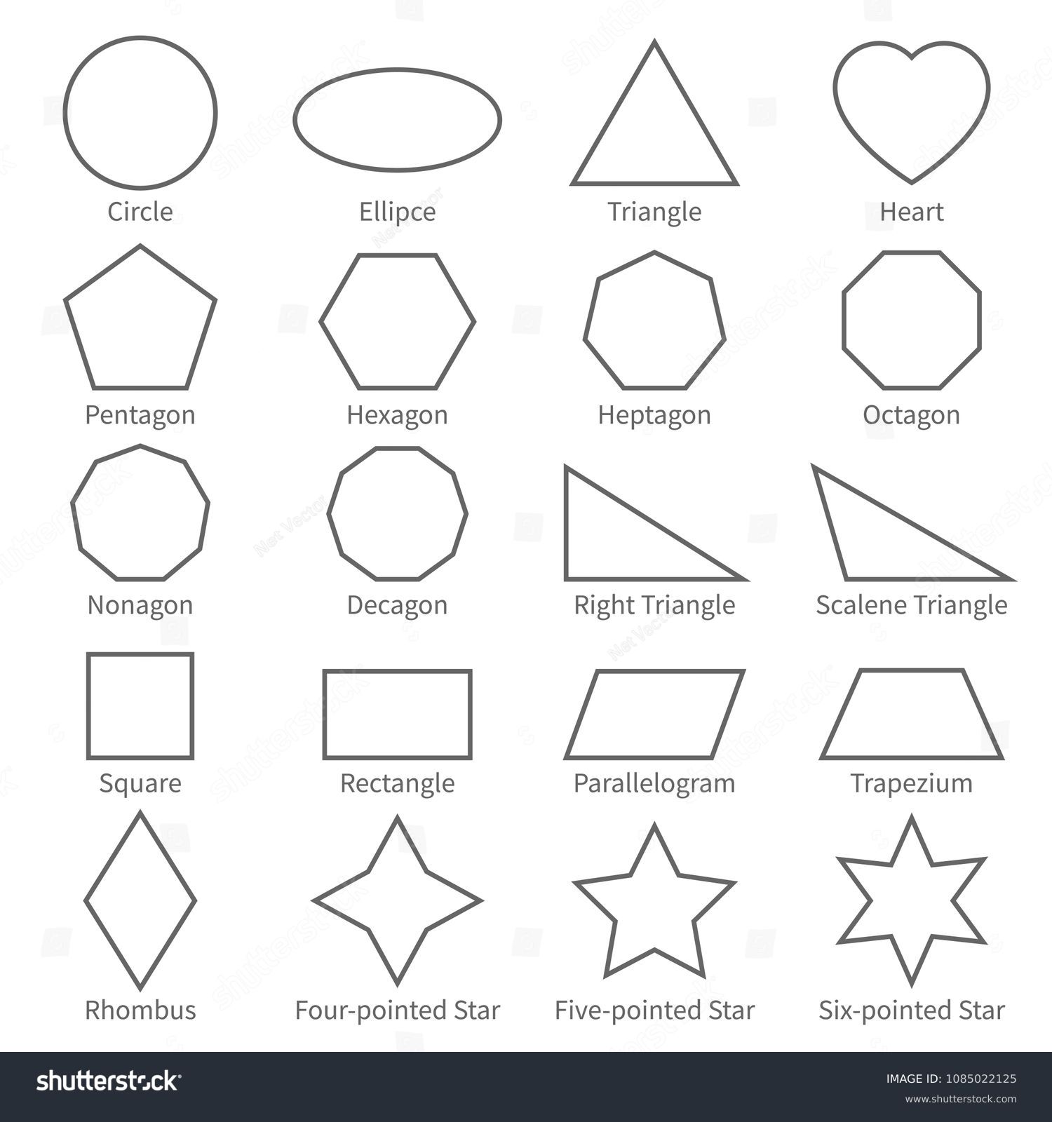 Basic Geometric Outline Flat Shapes Educational Stock Vector (Royalty ...