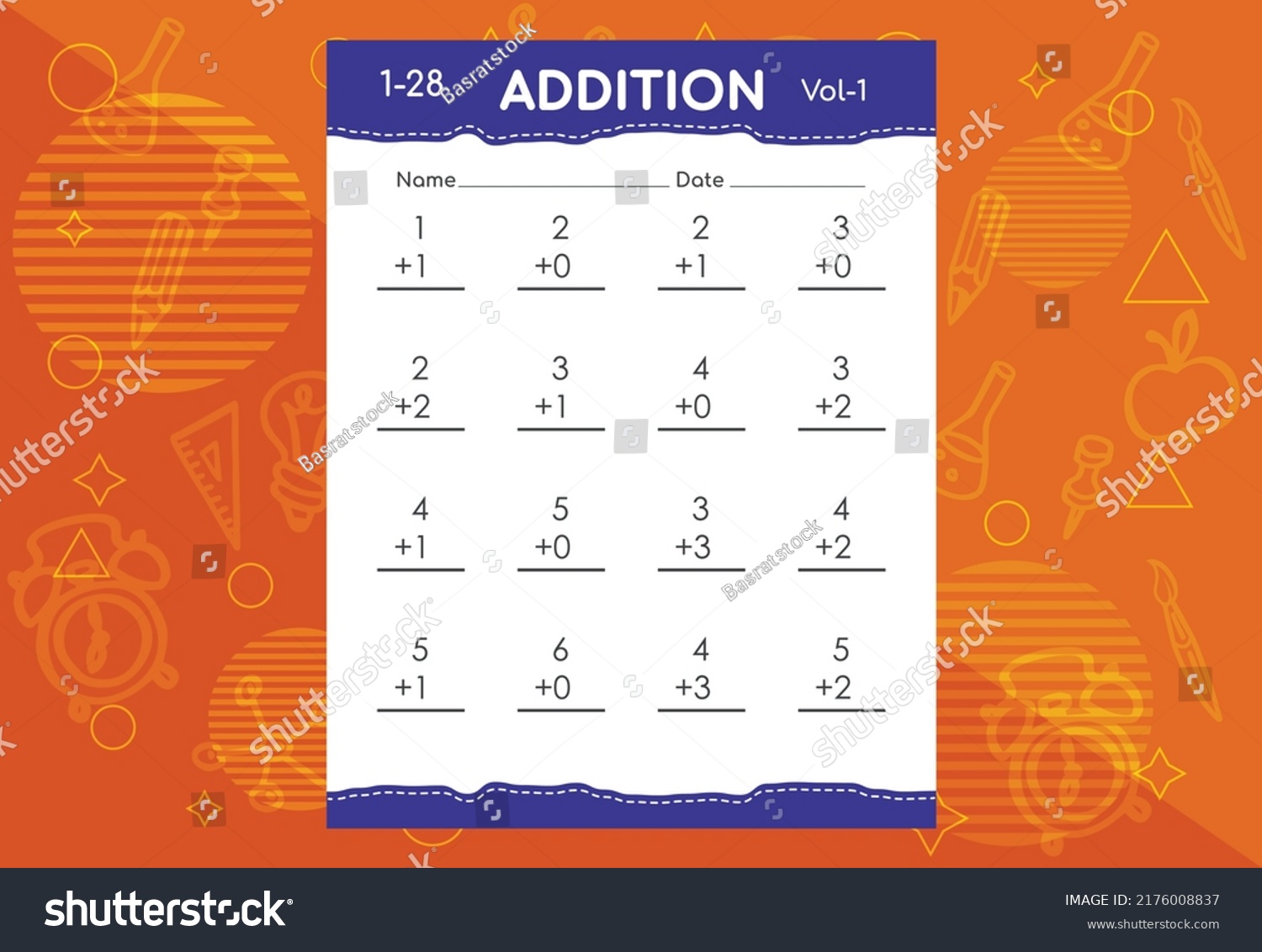Basic Math Addition Kids Educational Worksheet Stock Vector (Royalty ...