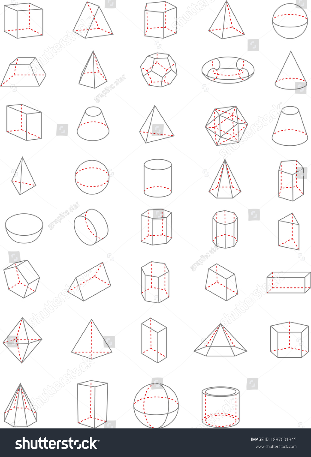 Basic Stereometry Shapes Line Set Cuboid Stock Vector Royalty Free 1887001345