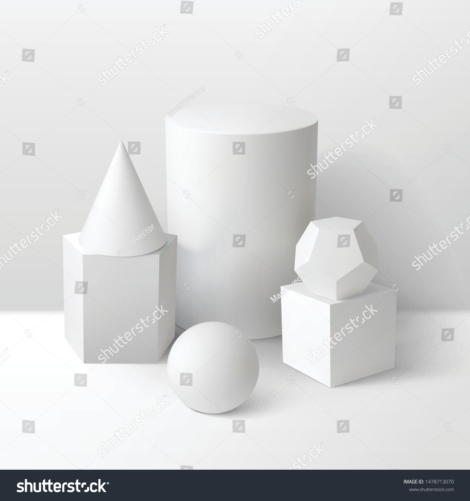Basic Stereometry Shapes Monochrome Composition Including: vector de ...