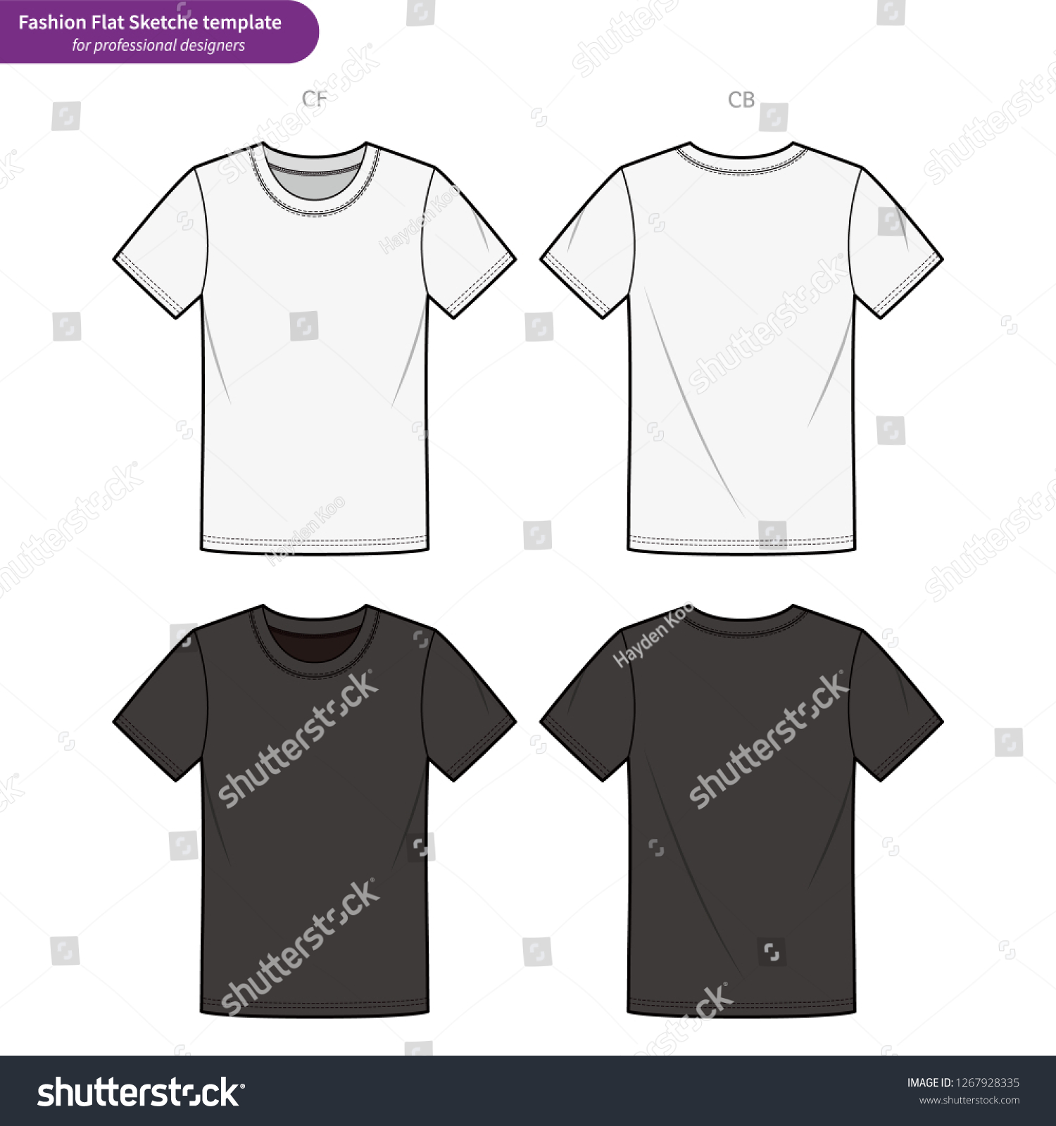 Basic Tee Shirt Fashion Flat Technical: vetor stock (livre de direitos ... Basic Tee Shirt Fashion Flat Technical: vetor stock (livre de direitos ...