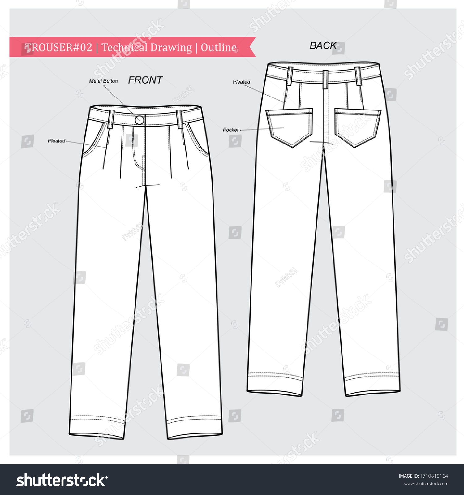 Basic Trouser Pants Pleated Outline Drawing: เวกเตอร์สต็อก (ปลอดค่า ...