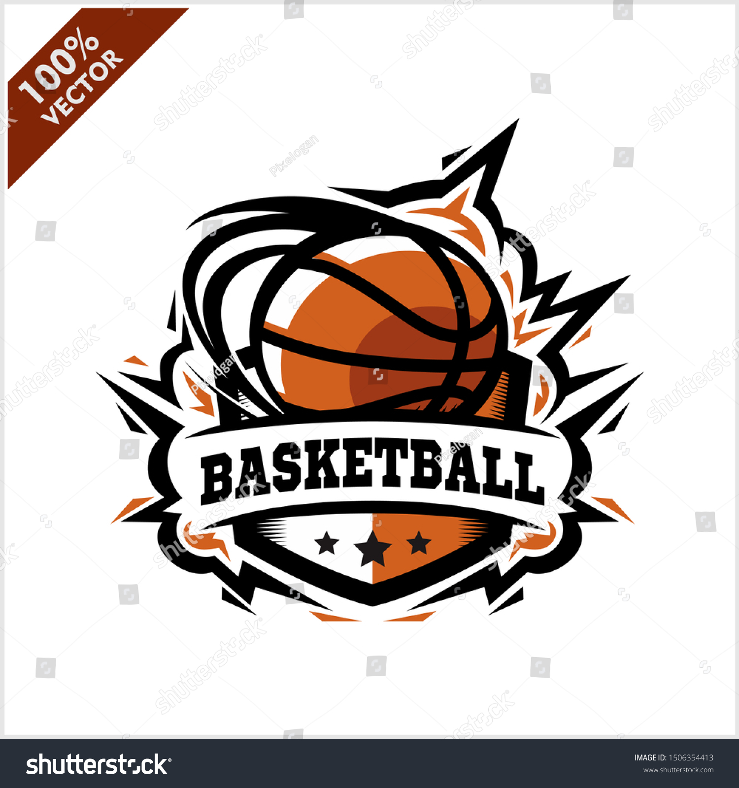 Basketball Ball Badge Logo Vector: เวกเตอร์สต็อก (ปลอดค่าลิขสิทธิ์ ...