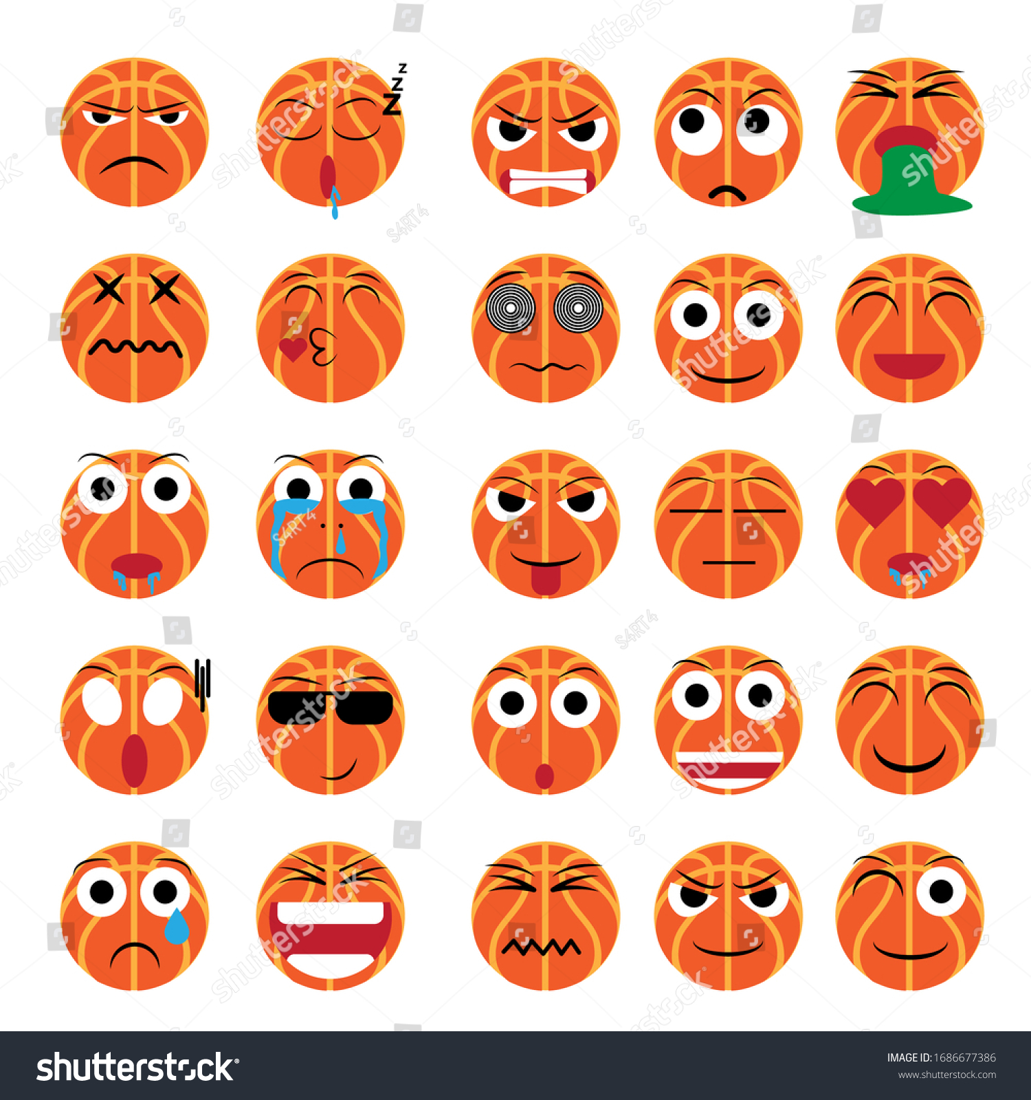 Basketball Emoticon Vector Bundle Set Stock Vector (Royalty Free ...