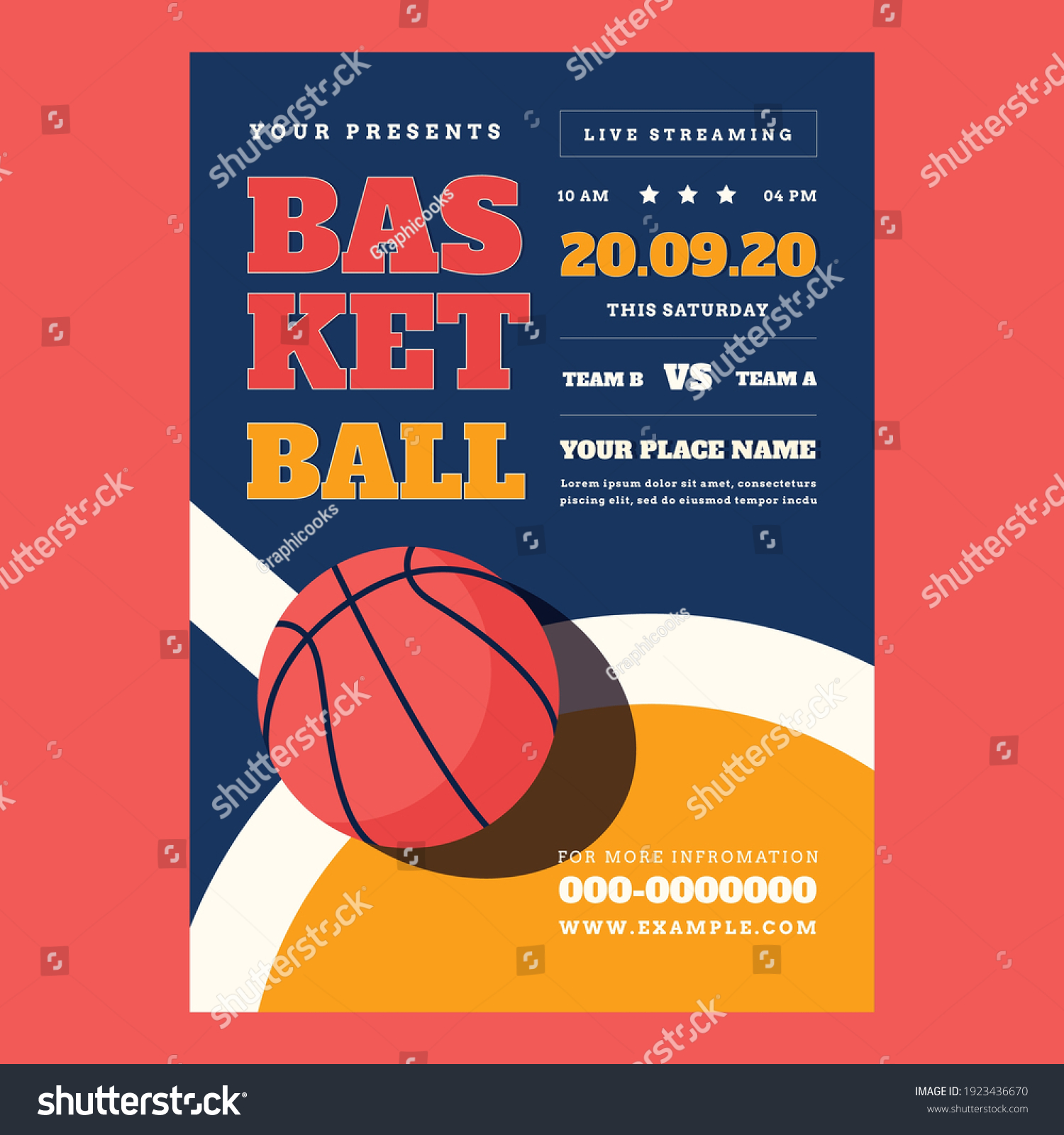 Basketball Live Streaming Flyer Poster Stock Vector (Royalty Free ...
