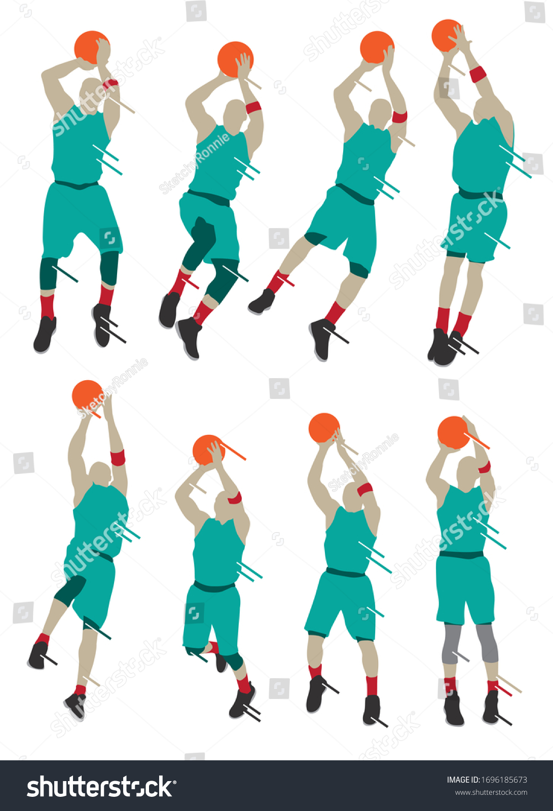 Basketball Player Shape Silhouette Vector Set: เวกเตอร์สต็อก (ปลอดค่า ...