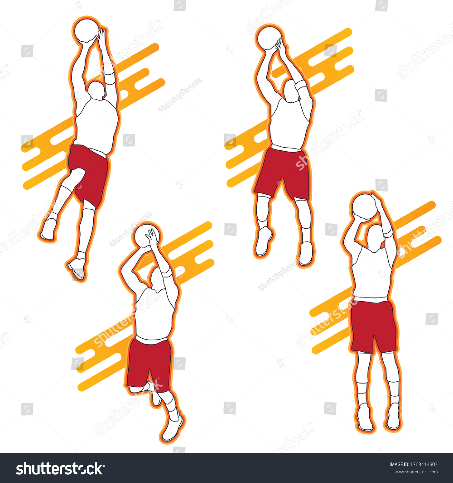 Basketball Player Shape Silhouette Vector Set Stock Vector (Royalty ...