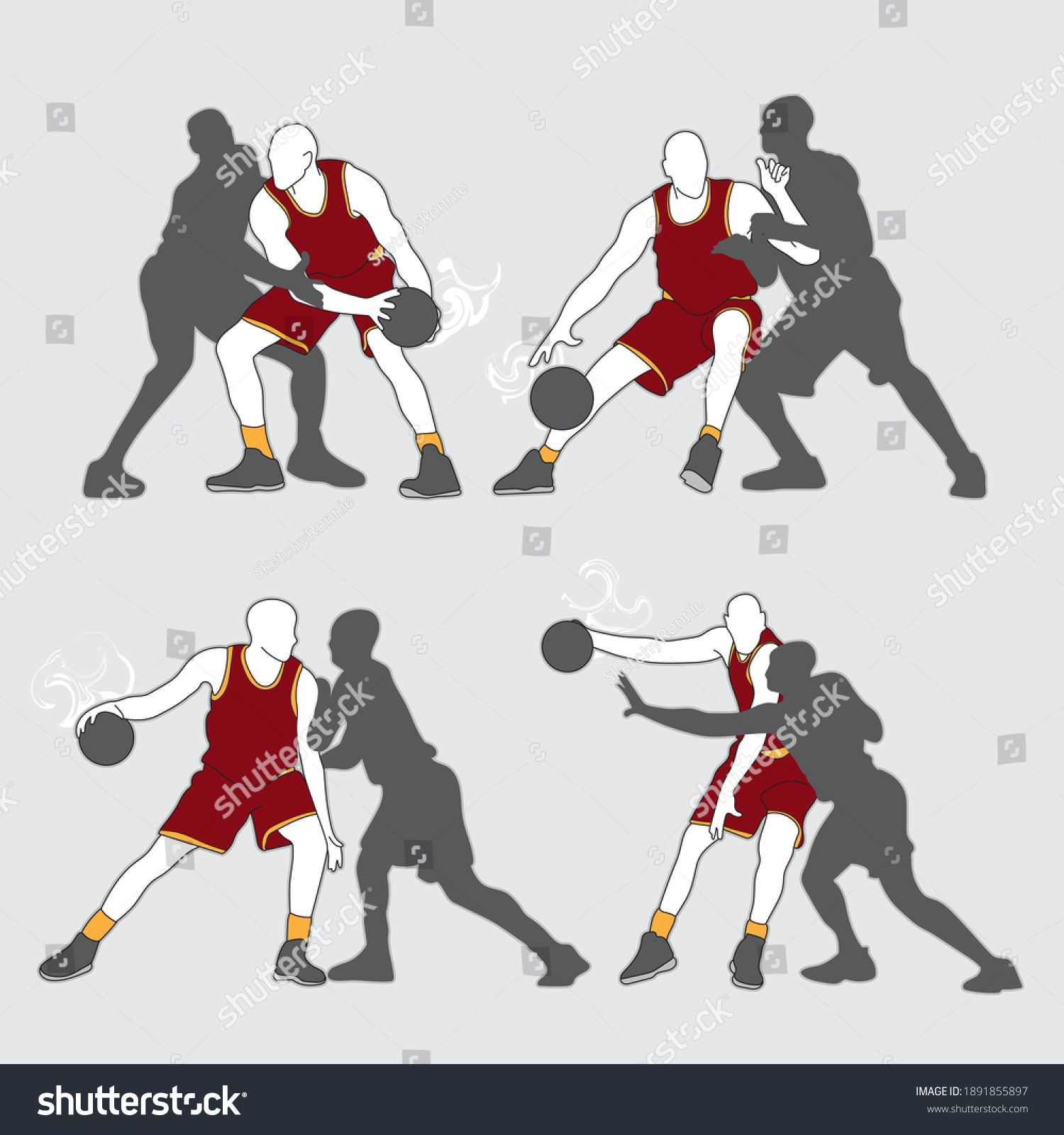 Basketball Pose Vector Set Design Stock Vector (Royalty Free) 1891855897