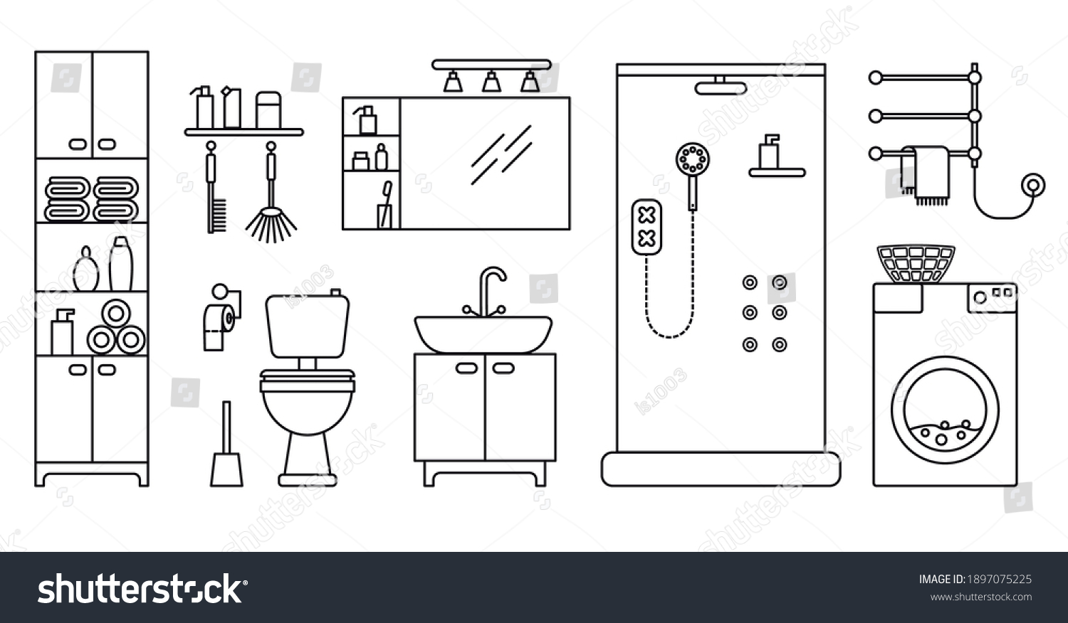 Bathroom Interior Line Art Vector Illustration Stock Vector (Royalty ...