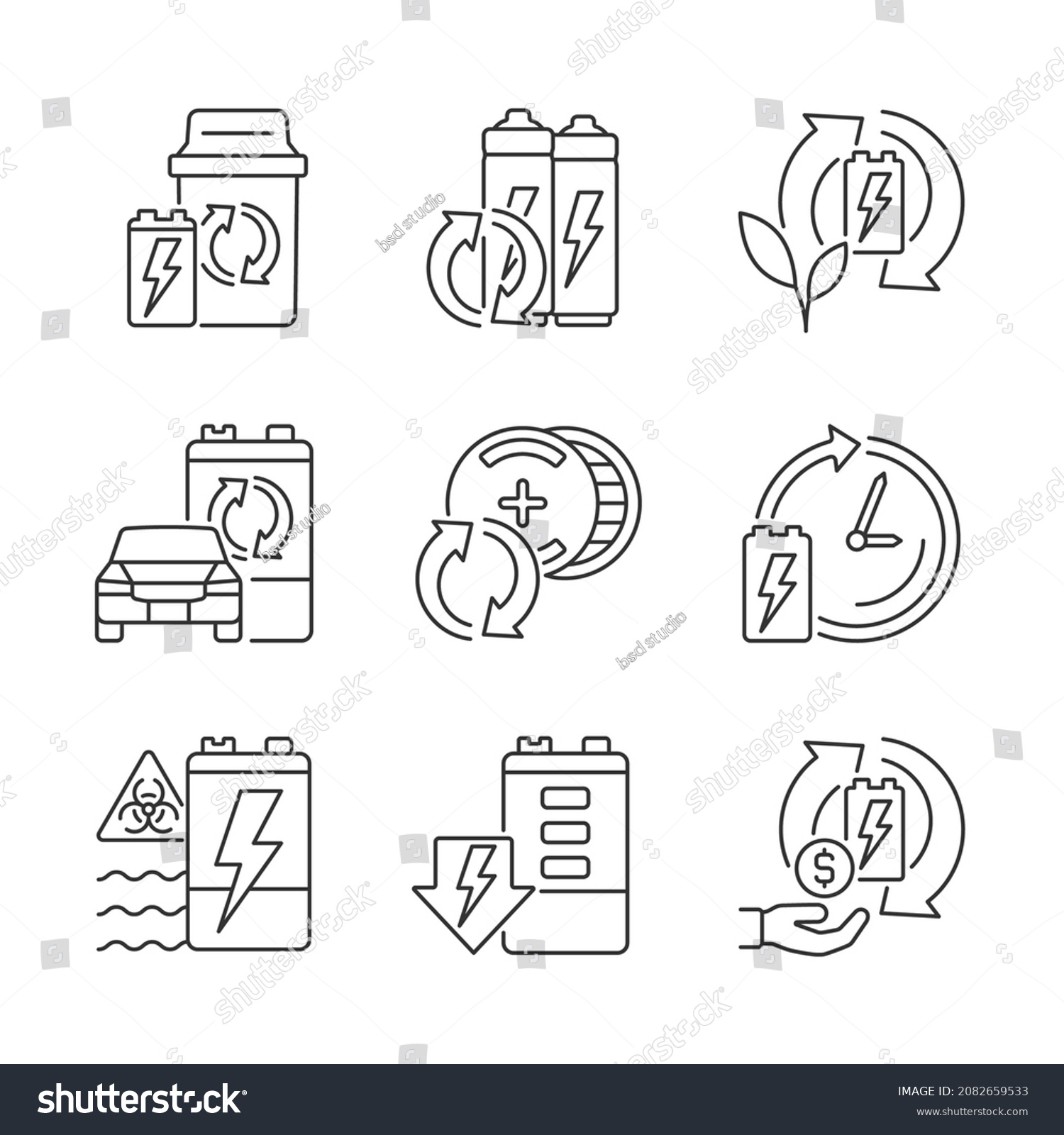 Battery Processing Linear Icons Set Accumulators Stock Vector (Royalty ...