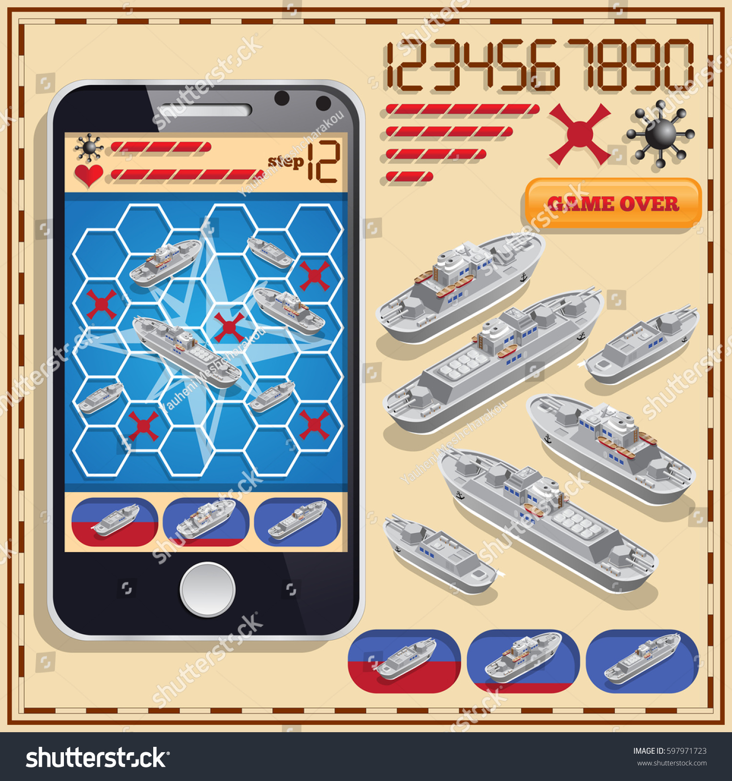 Battleship Set User Interface Elements Mobile Stock Vector (Royalty ...