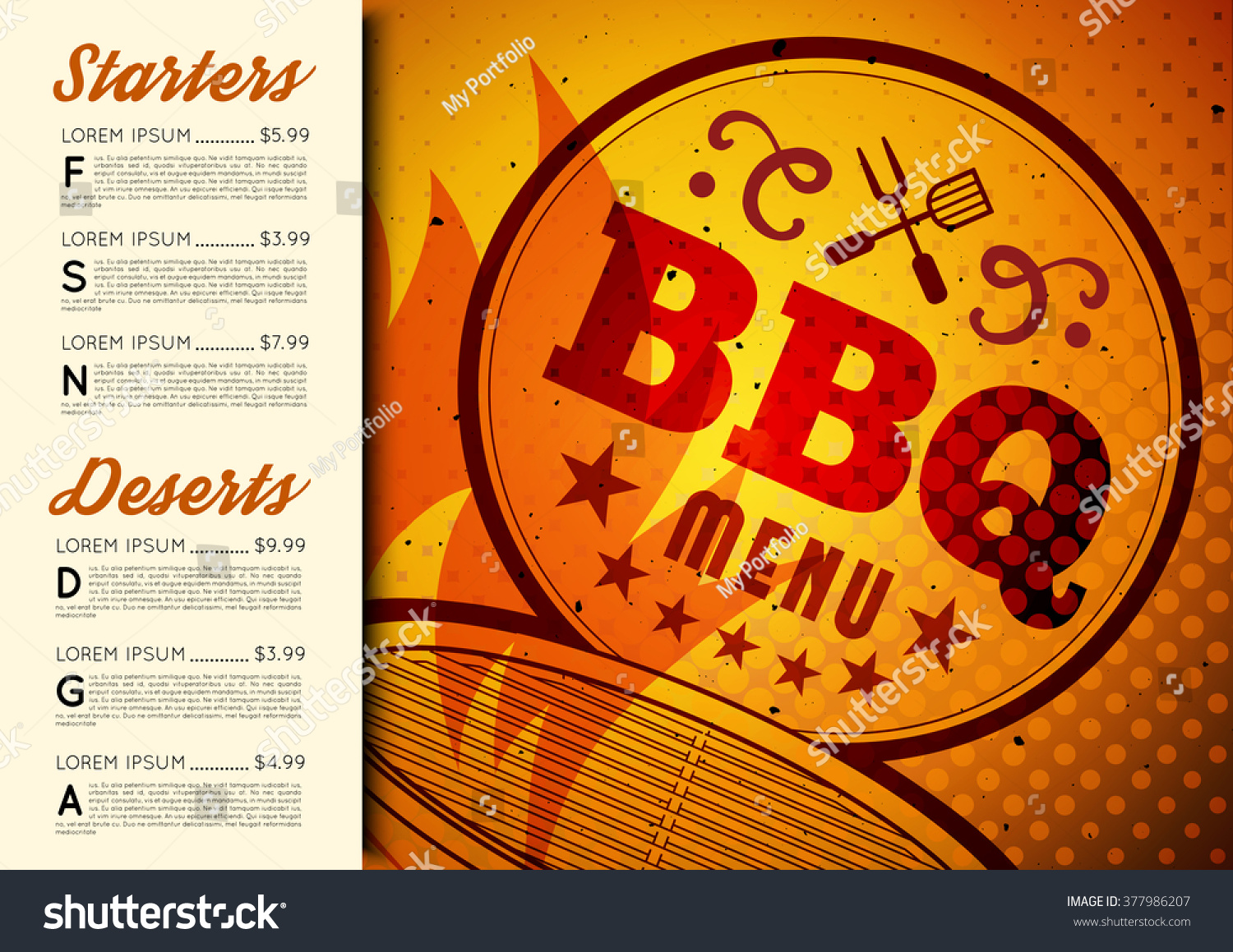 Bbq Brochure Menu Design Stock Vector (Royalty Free) 377986207 ...