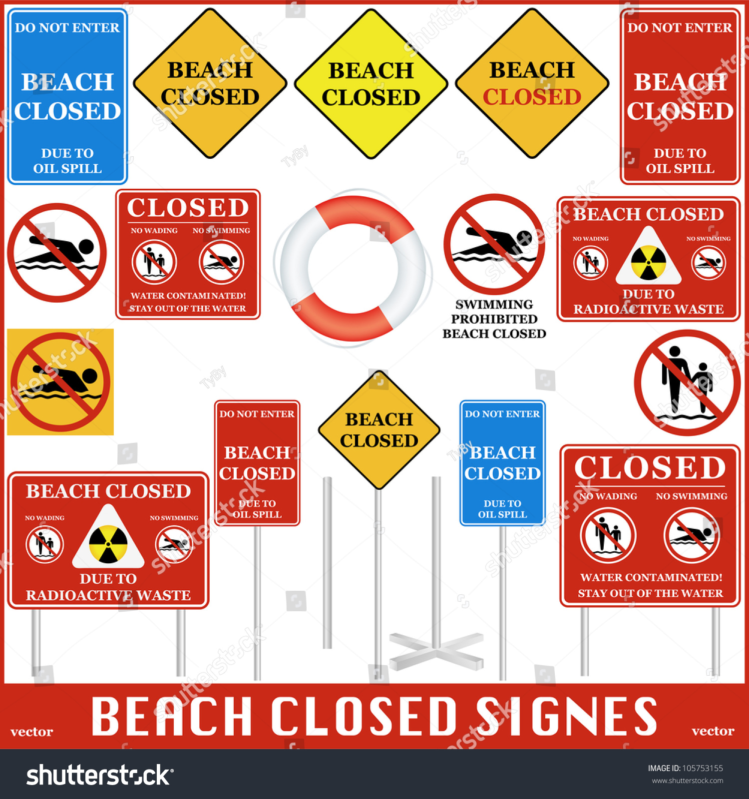Beach Closed Signs Set Vector Stock Vector (Royalty Free) 105753155 ...
