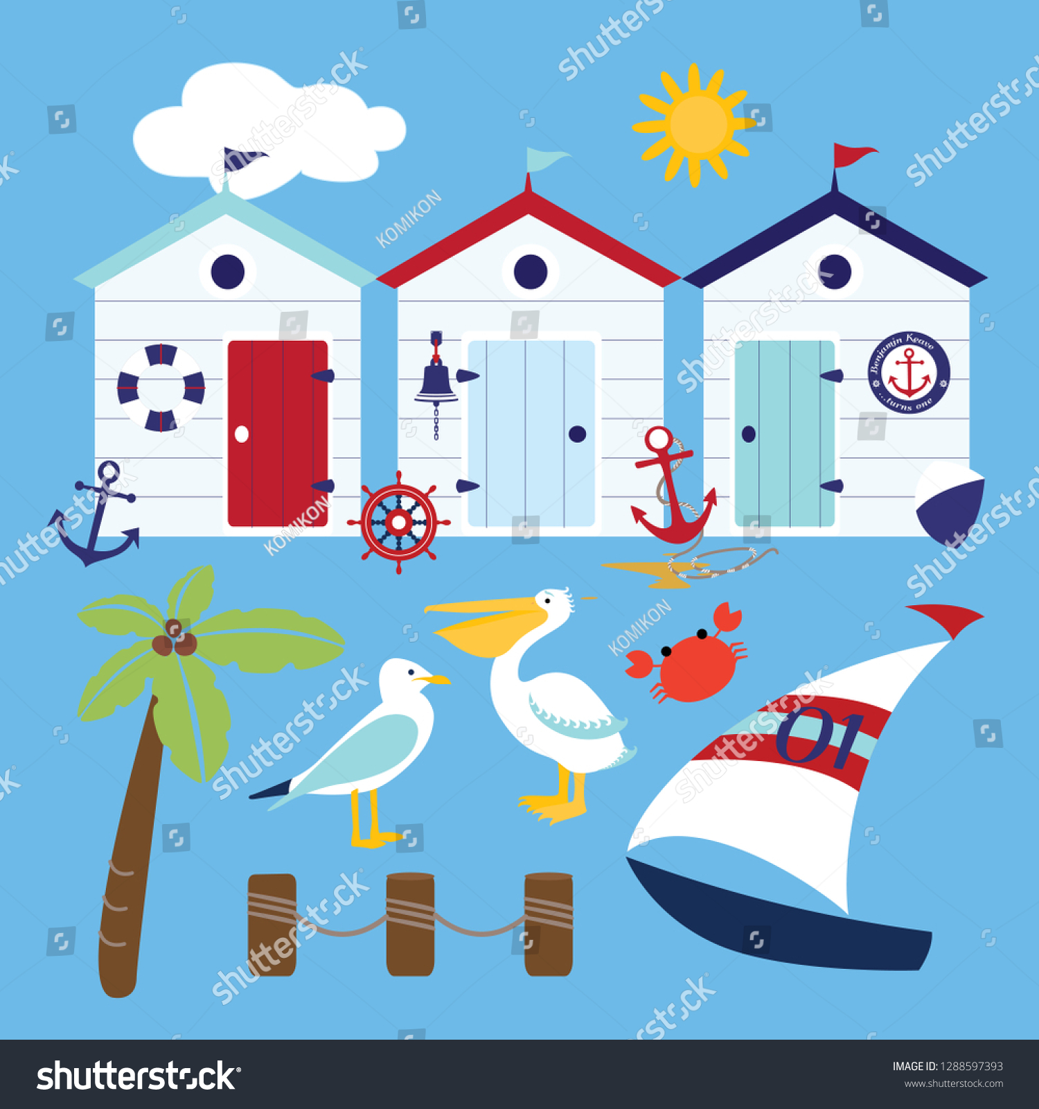 Beach House Vector Set Stock Vector (Royalty Free) 1288597393 ...
