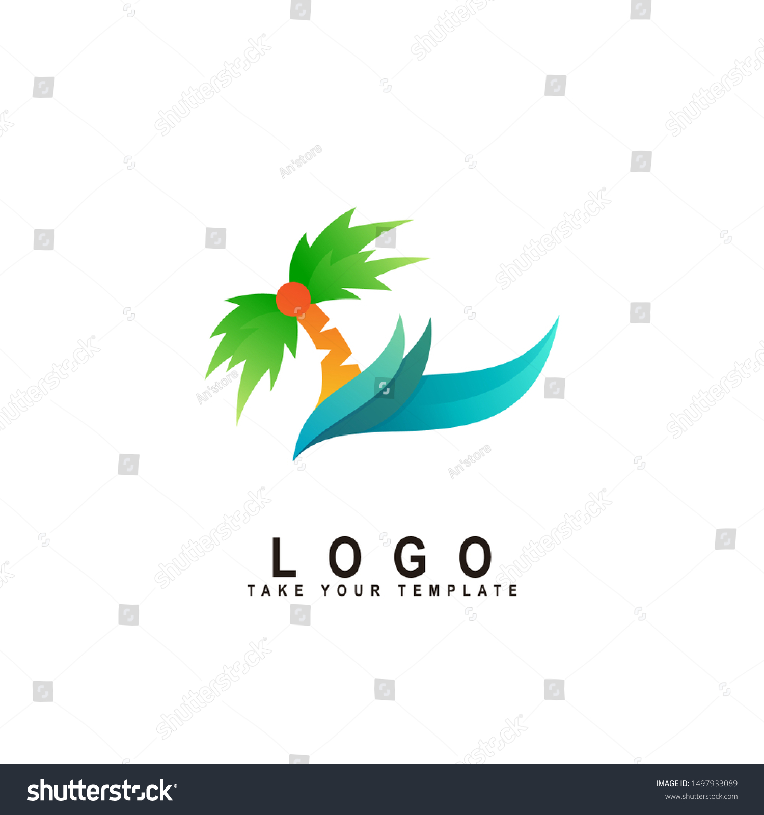 Beach Logo Coconut Tree Wave Design Stock Vector (Royalty Free) 1497933089