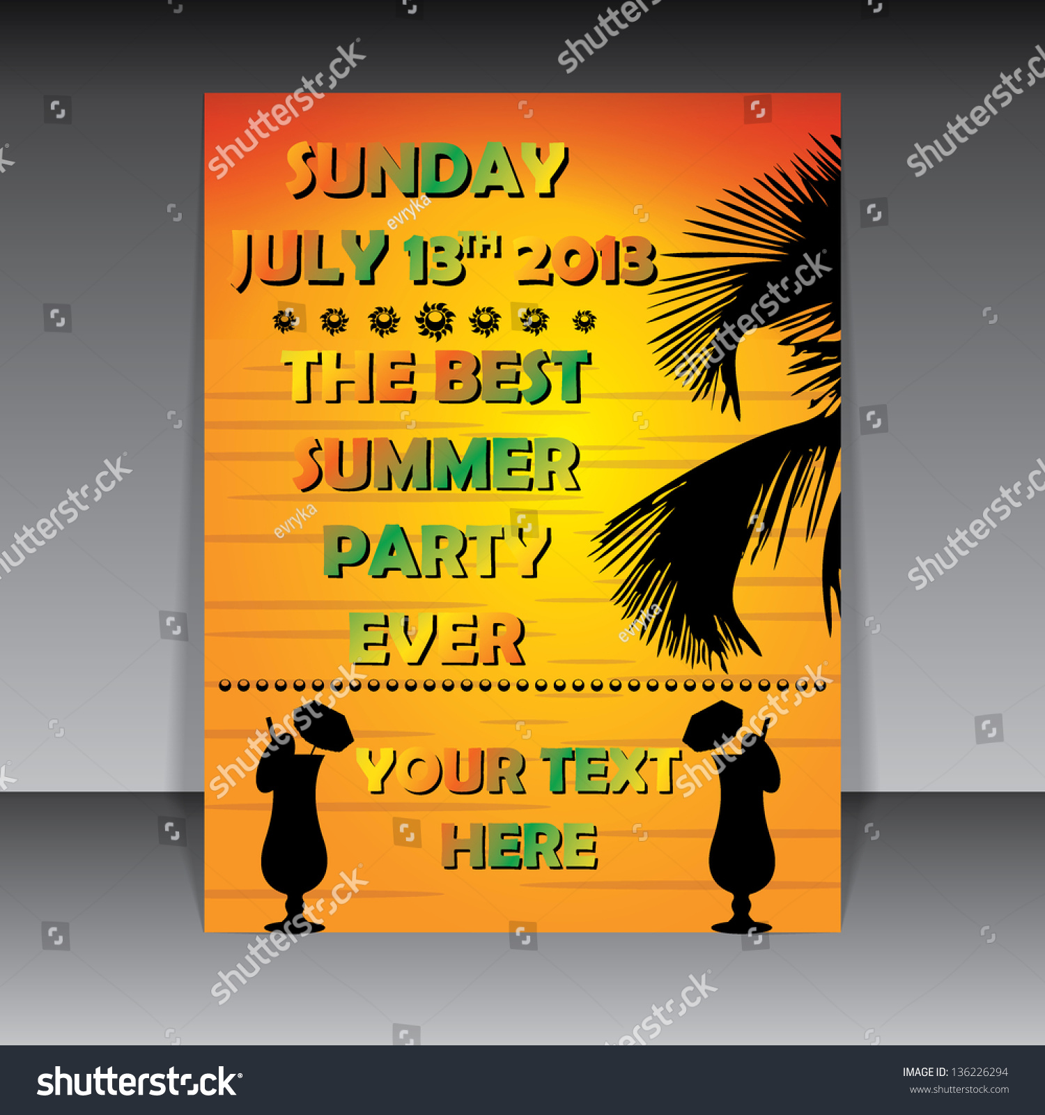 Beach Party Design Template Sunset Background Stock Vector (Royalty ...