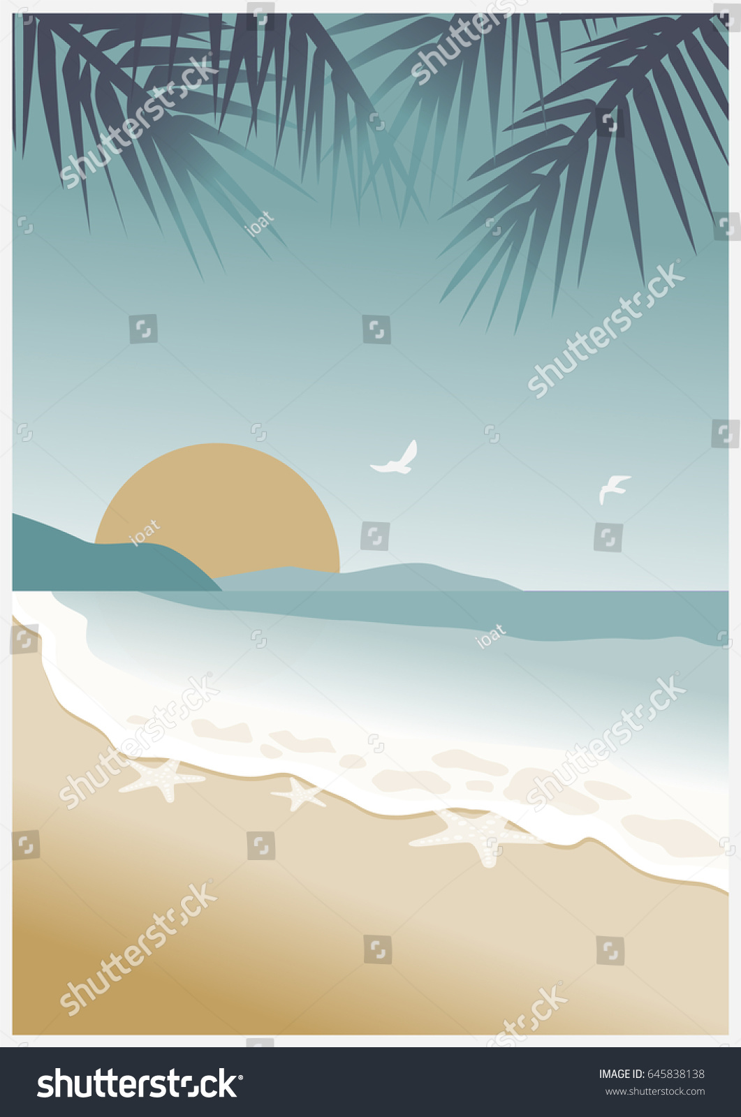 Beach Poster Vector Illustration Stock Vector (Royalty Free) 645838138 ...