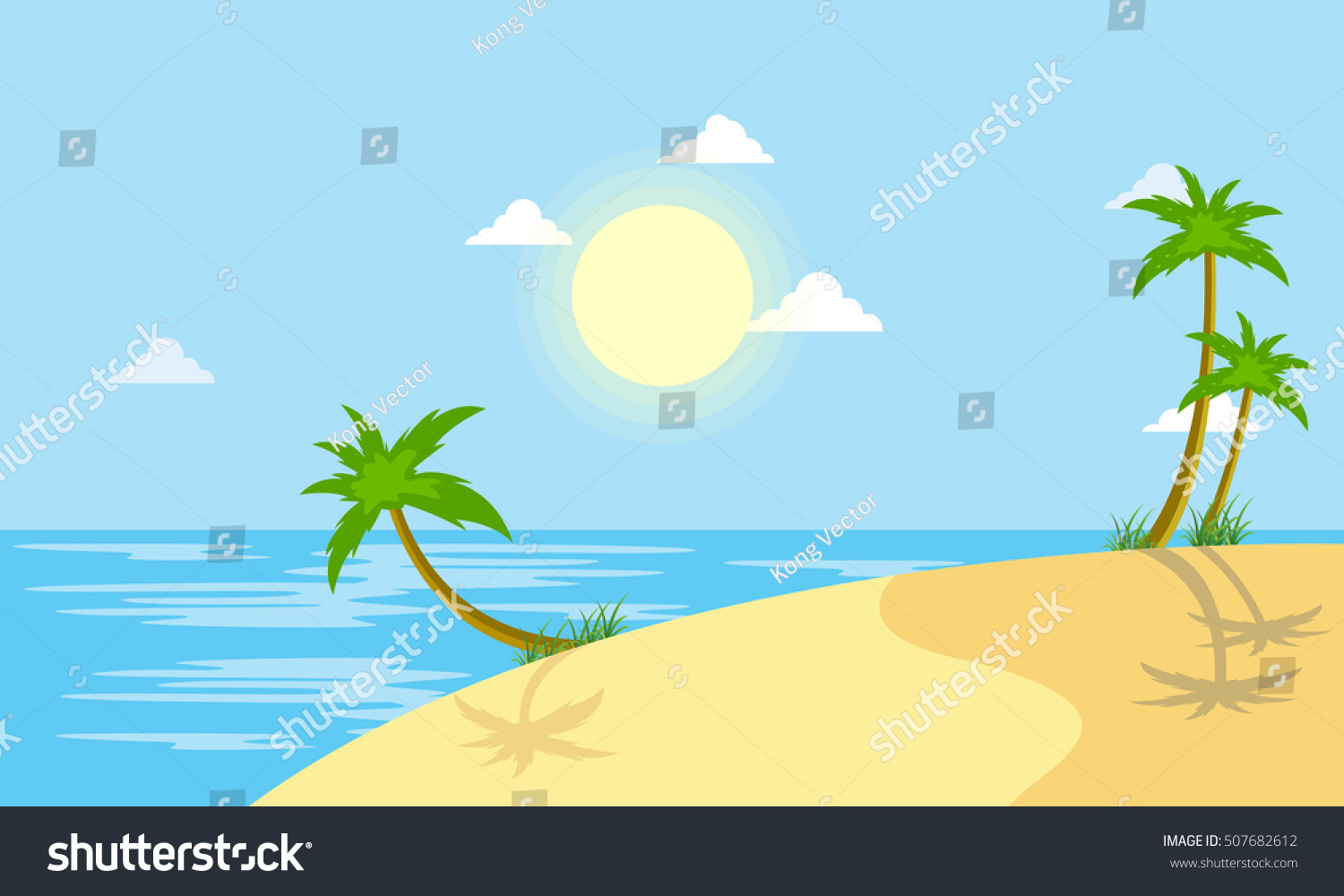 Beach Scenery Sun Vector Stock Vector (Royalty Free) 507682612 ...