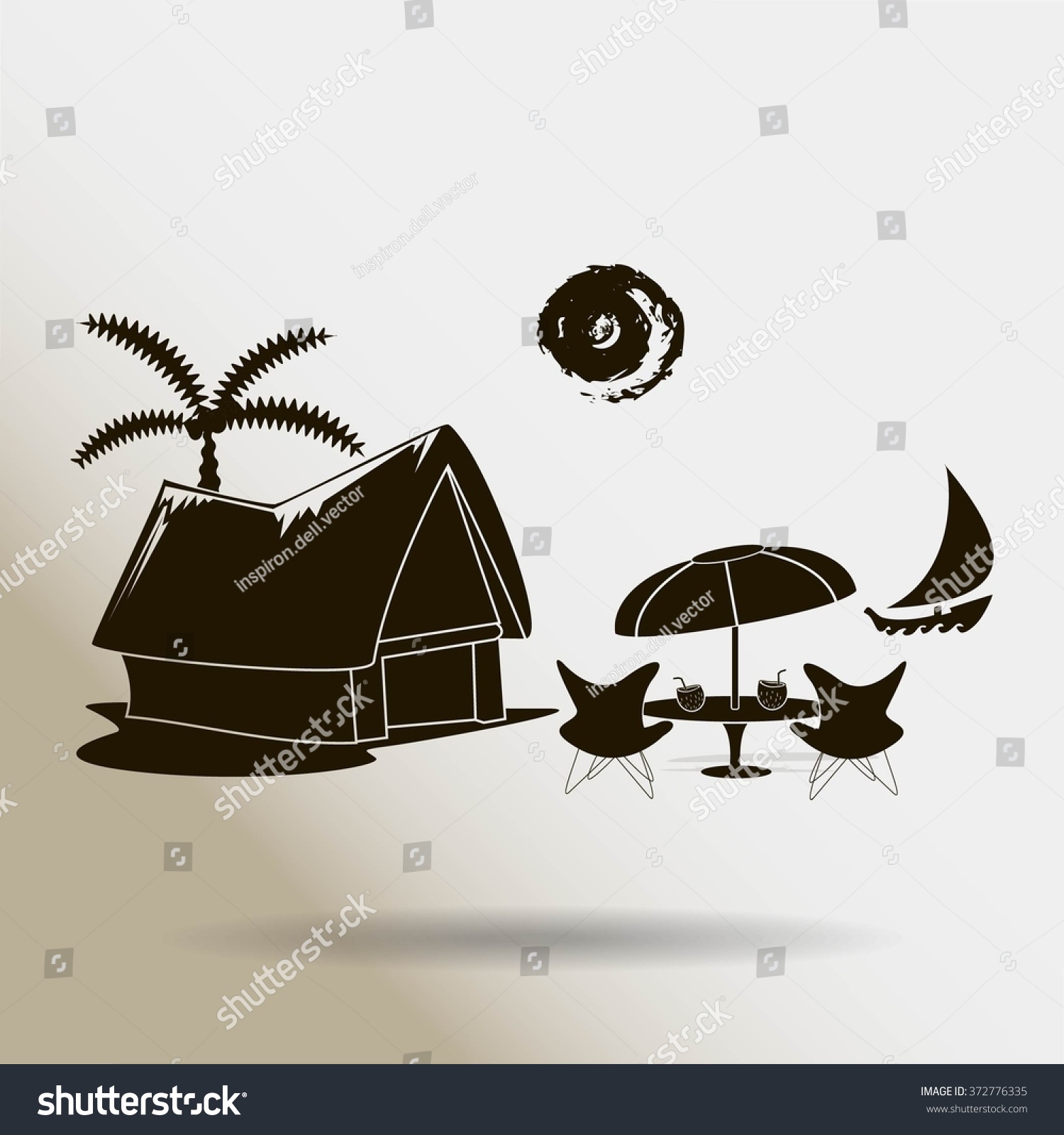 Beach Shack Palm Tree: vector de stock (libre de regalías) 372776335 ...