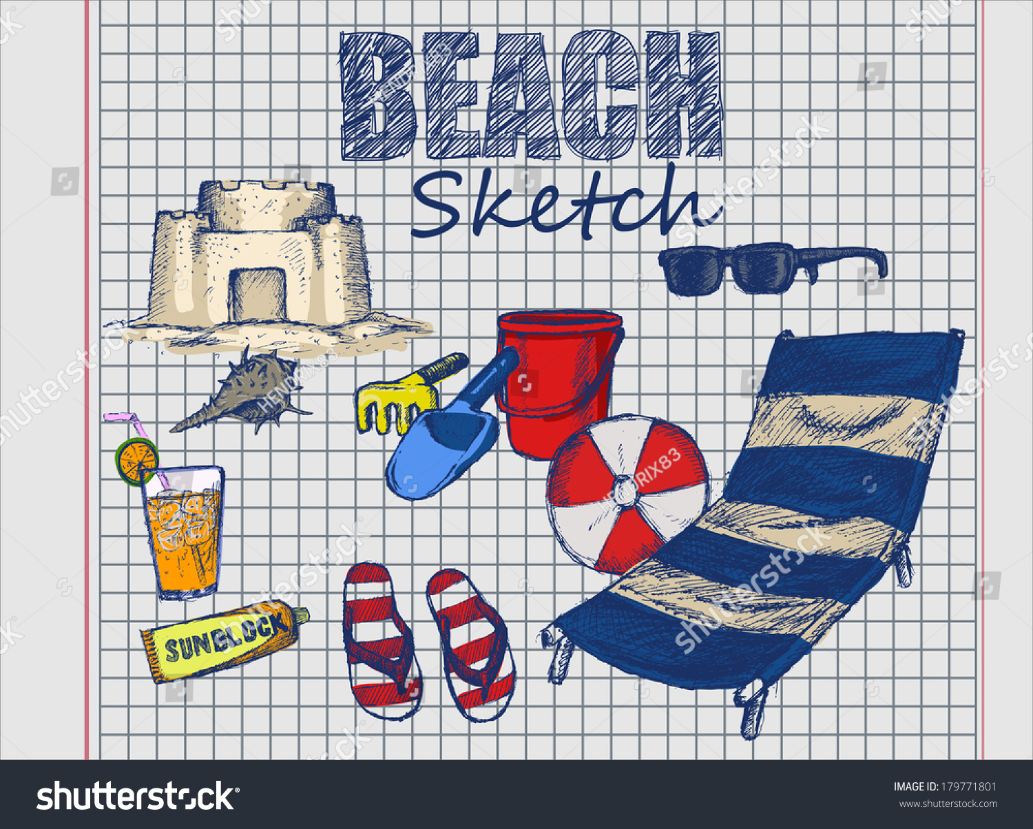 Beach Sketch Stock Vector (Royalty Free) 179771801 | Shutterstock