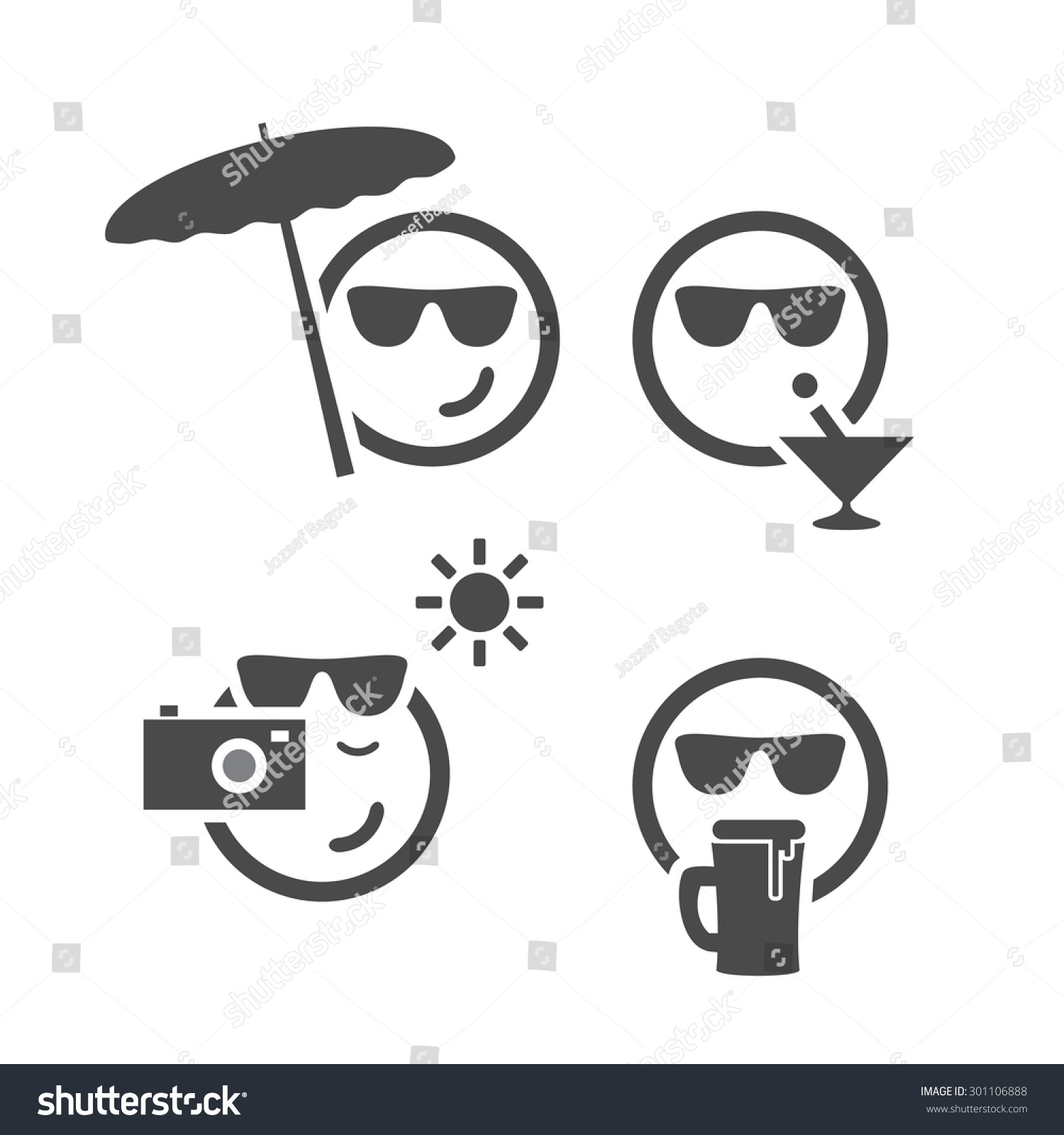 Beach Time Emoticon Set Stock Vector (Royalty Free) 301106888
