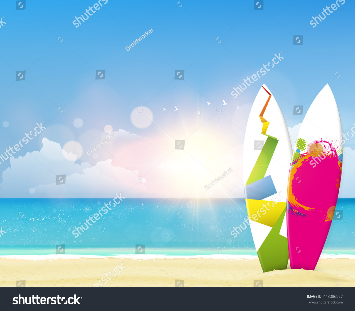 Beach Vector Background Surf Boards: เวกเตอร์สต็อก (ปลอดค่าลิขสิทธิ์ ...