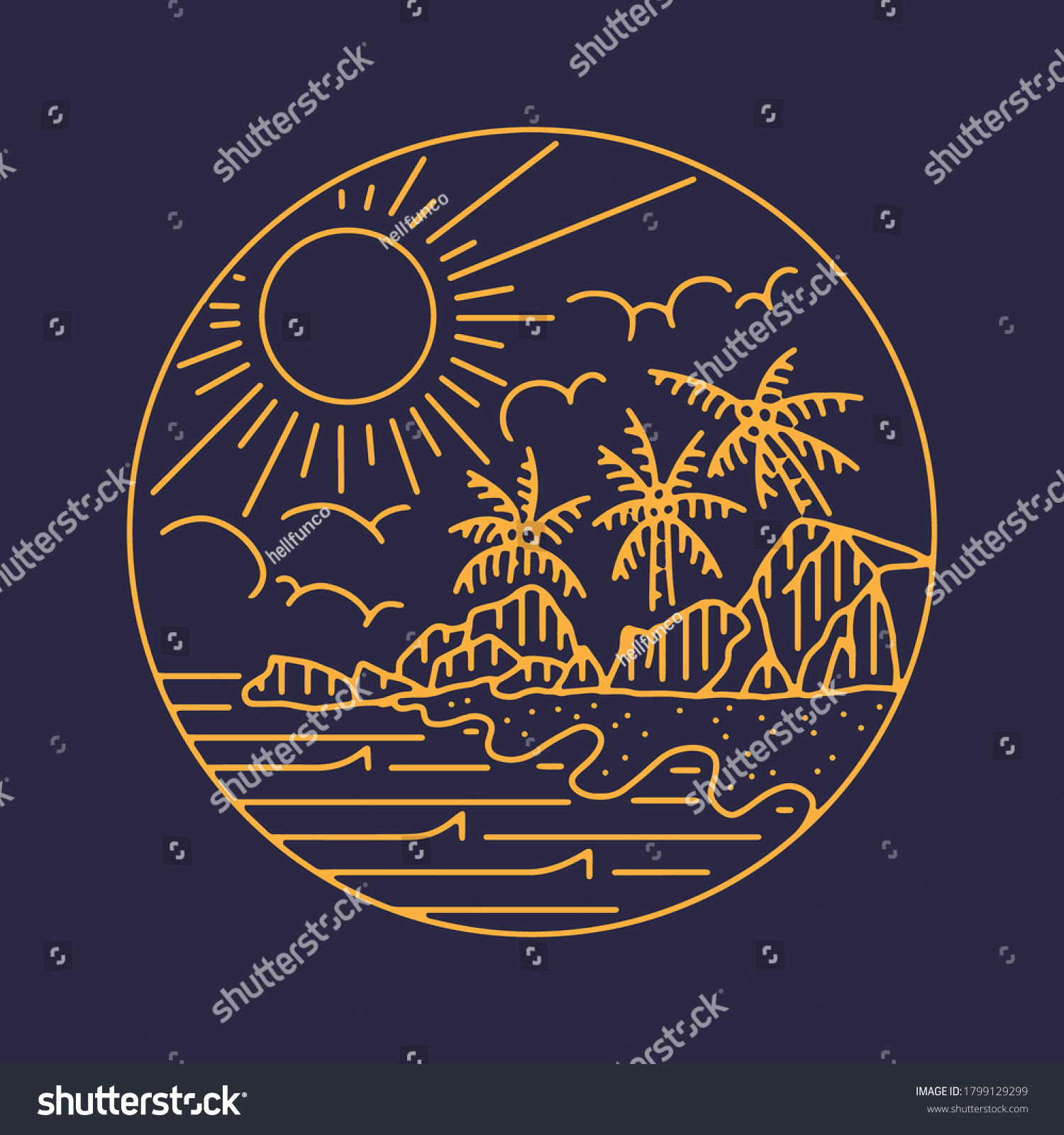 Beach View Vector Badge Line Art Stock Vector (Royalty Free) 1799129299 ...