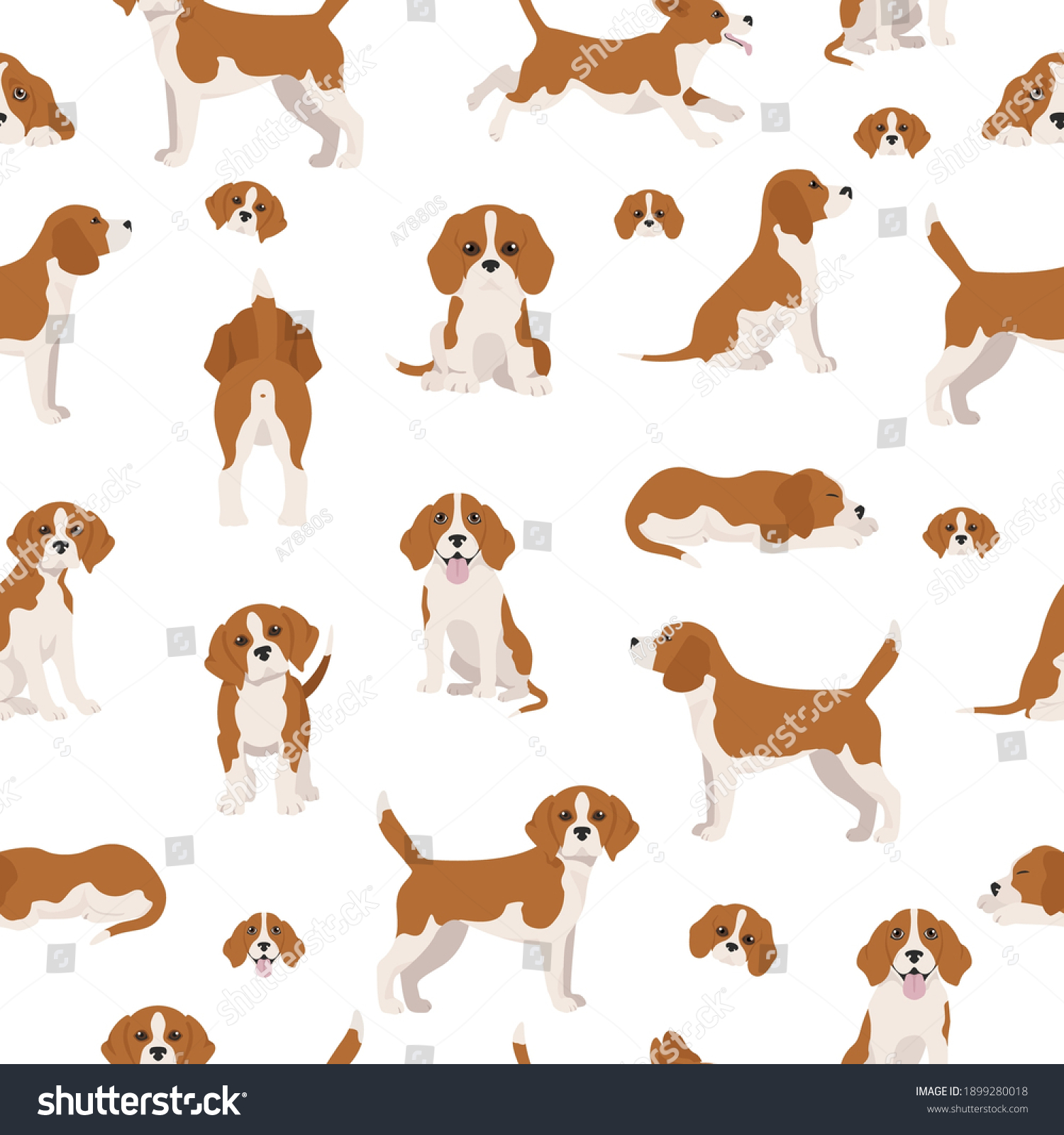 Beagle Seamless Pattern Different Poses Beagle Stock Vector (Royalty ...