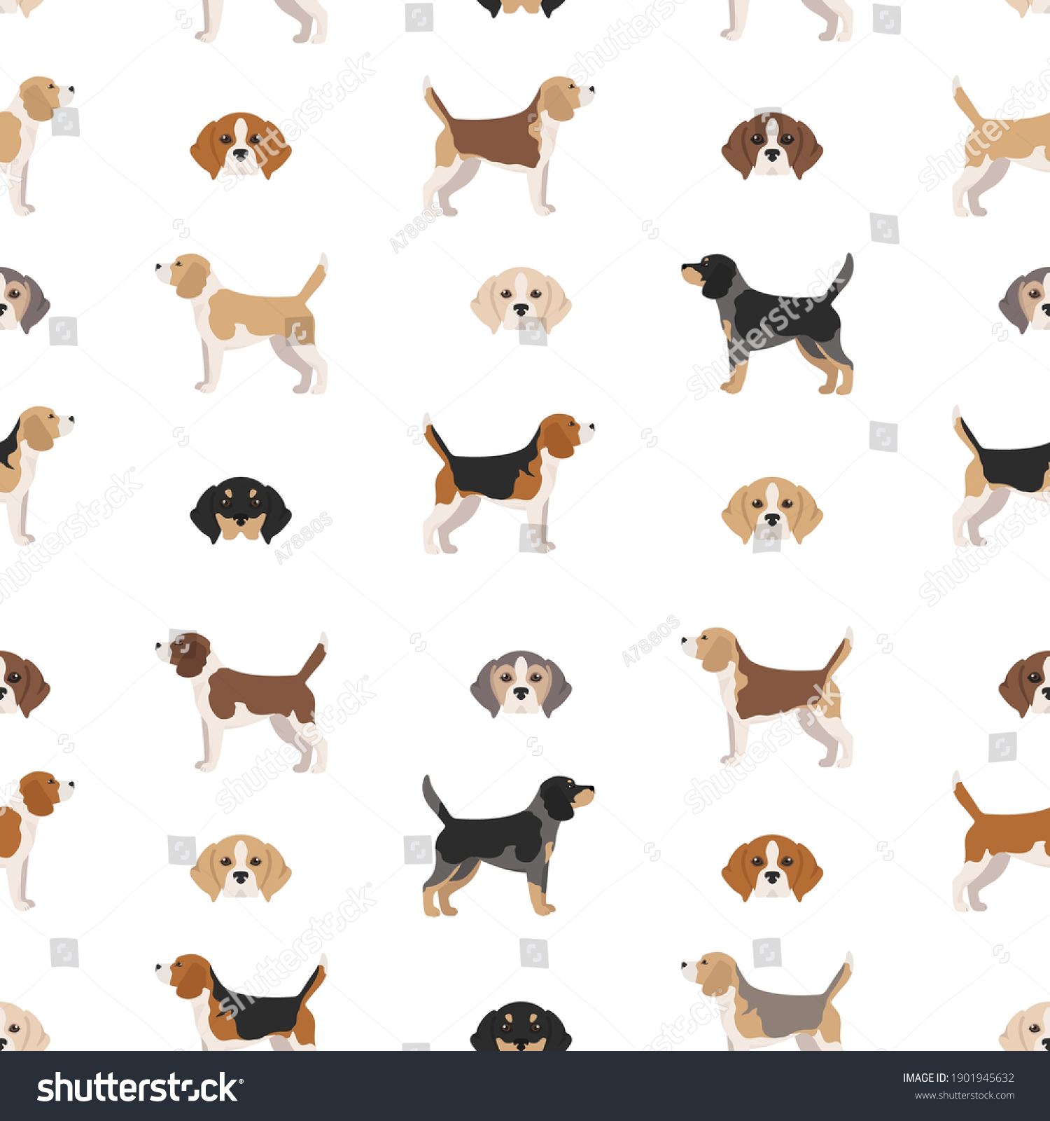 Beagle Seamless Pattern Different Poses Beagle Stock Vector (Royalty ...