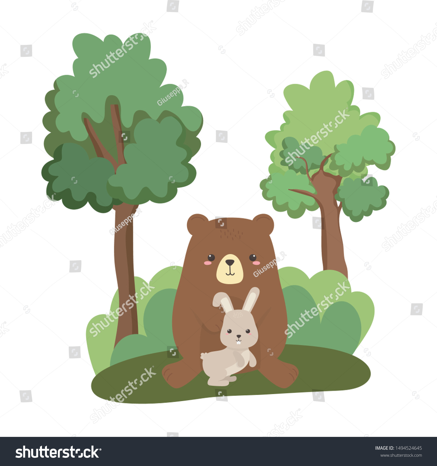 Bear Rabbit Cartoon Vector Design Stock Vector (Royalty Free) 1494524645
