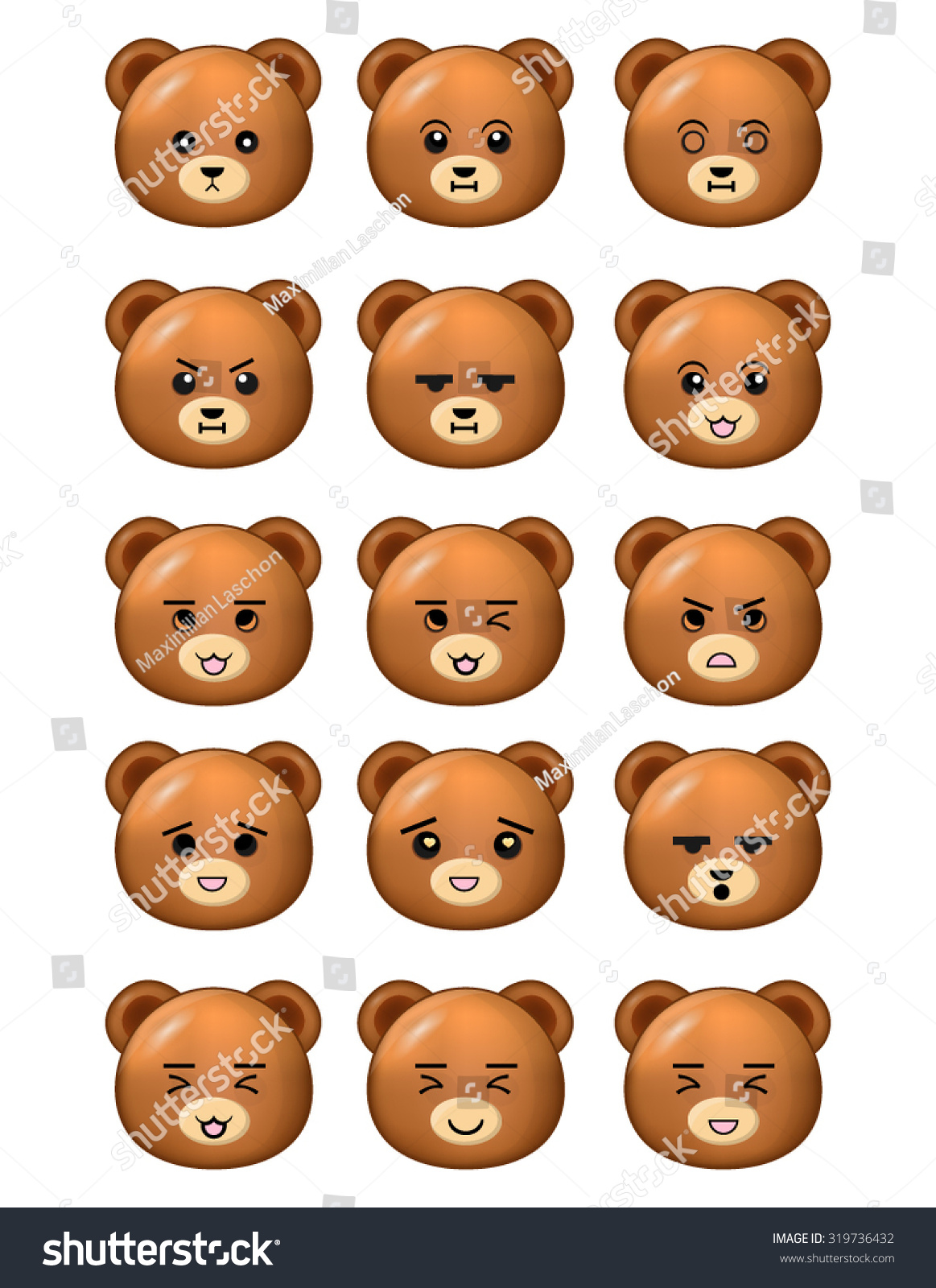 Bear Emoticons Set Different Expressions Stock Vector (Royalty Free ...