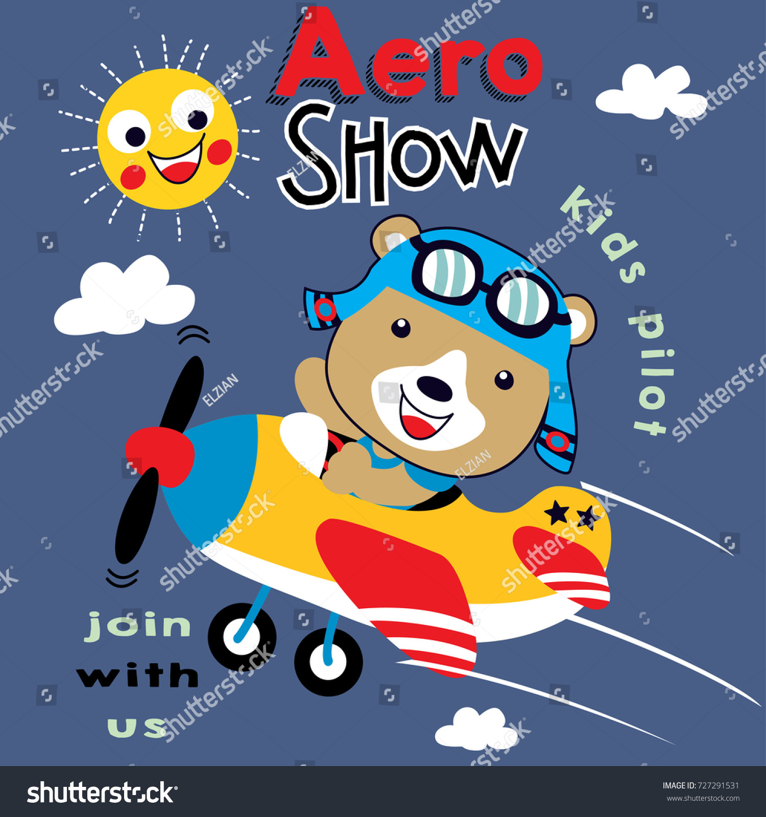 Bear Pilot Cartoon Vector Illustration 스톡 벡터(로열티 프리) 727291531 ...