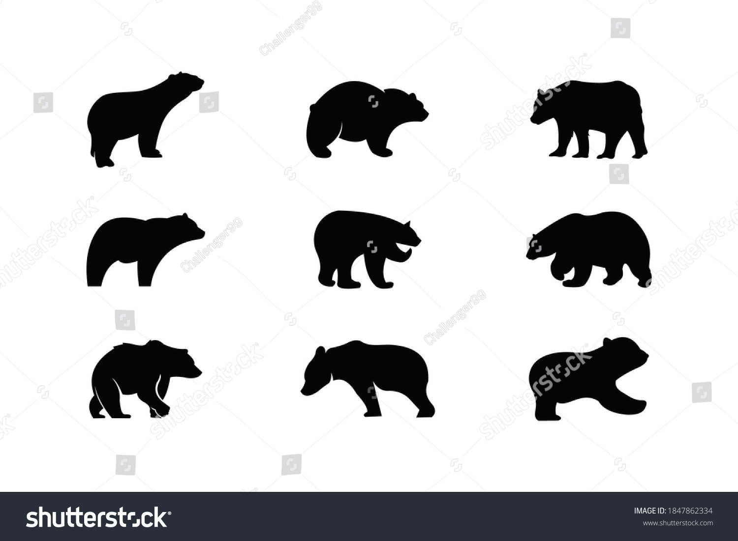Bear Silhouette Icon Vector Set Logo Stock Vector (Royalty Free ...