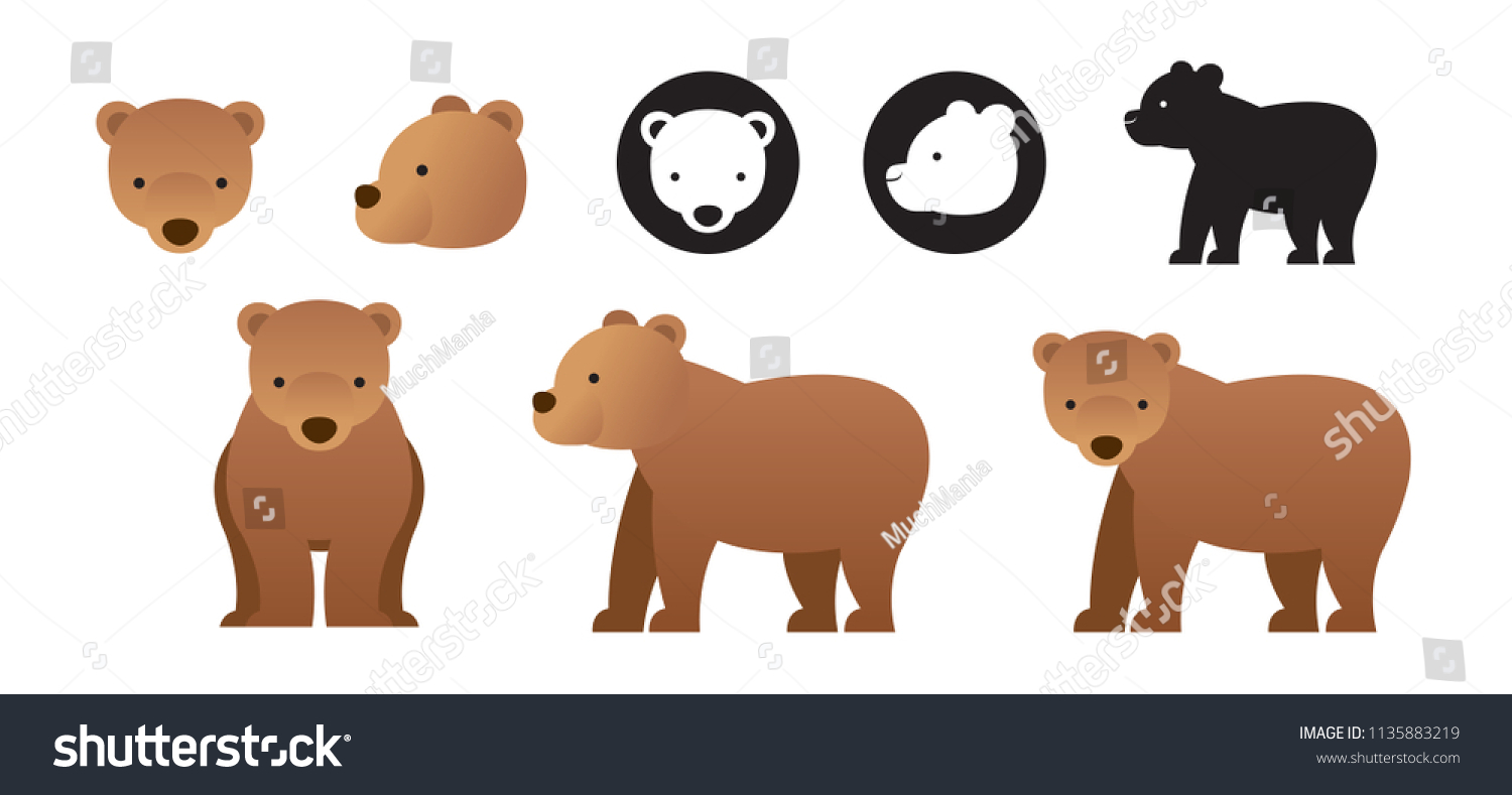 Vektor Stok Bear Vector Set Front View Side (Tanpa Royalti) 1135883219 ...