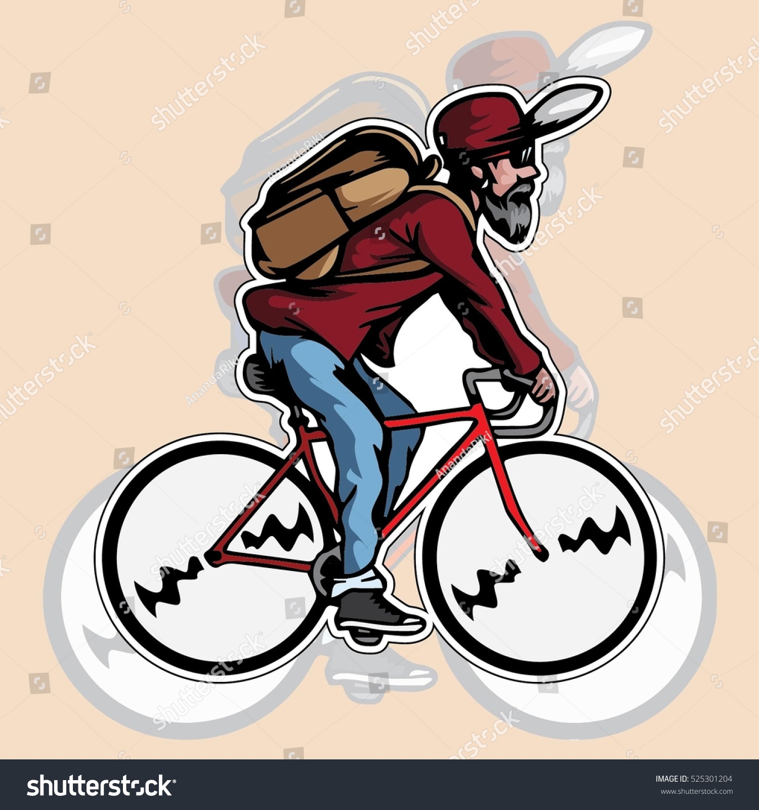 Beard Man Riding Bicycle Stock Vector (Royalty Free) 525301204 ...