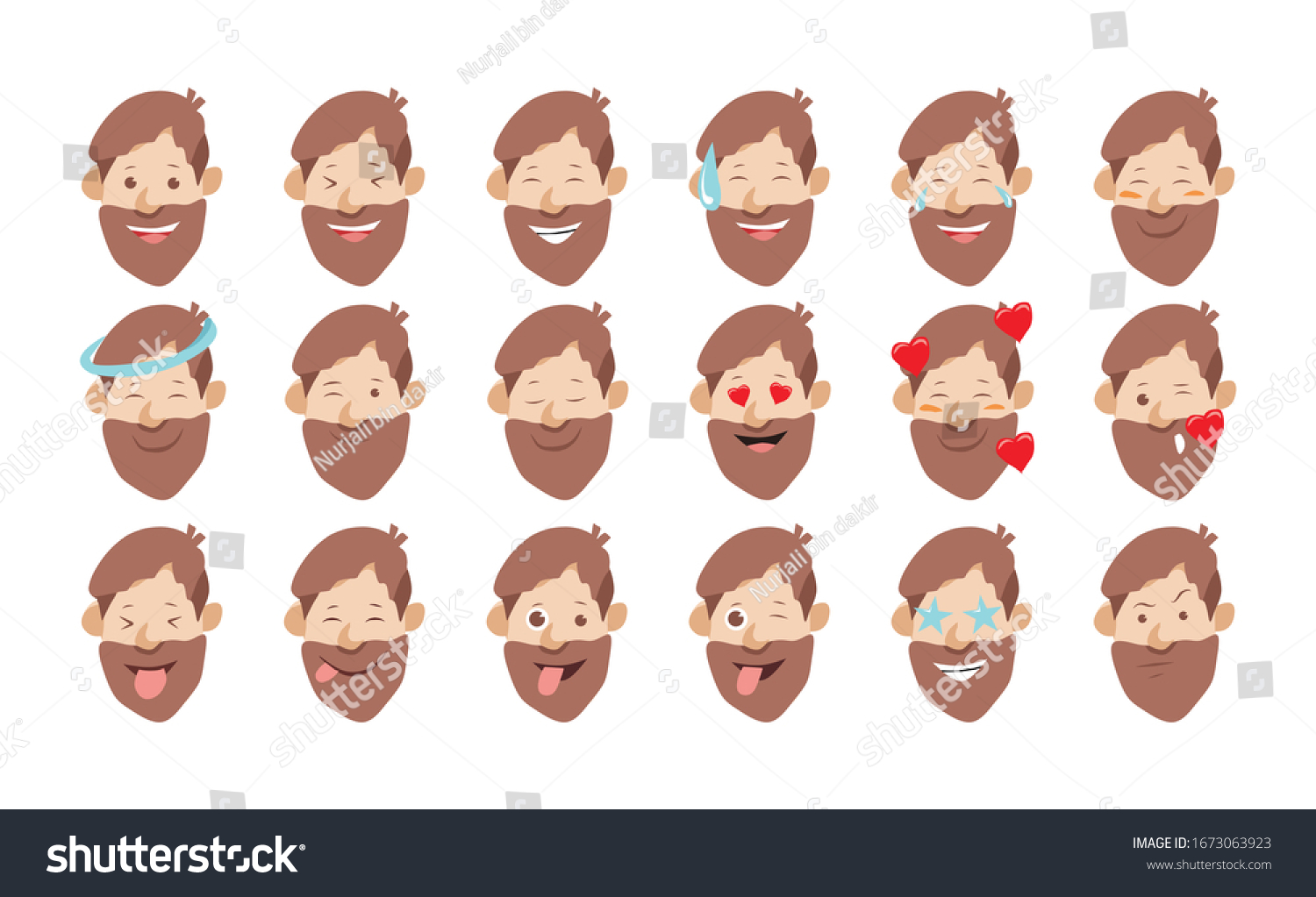Bearded Man Emoticon Set Vector Stock Vector (Royalty Free) 1673063923
