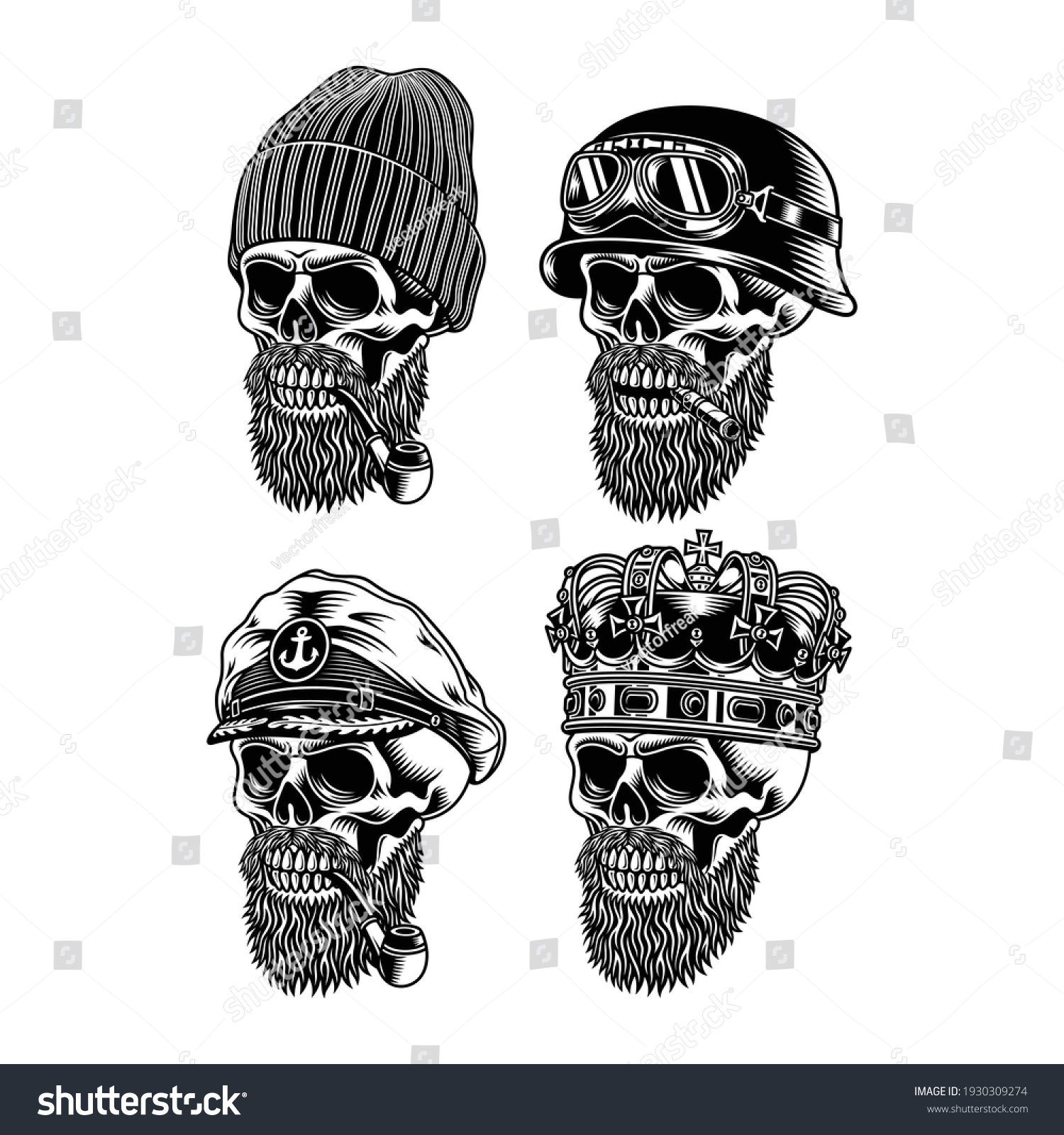 Bearded Skull Characters Collection Vector Illustration Stock Vector ...