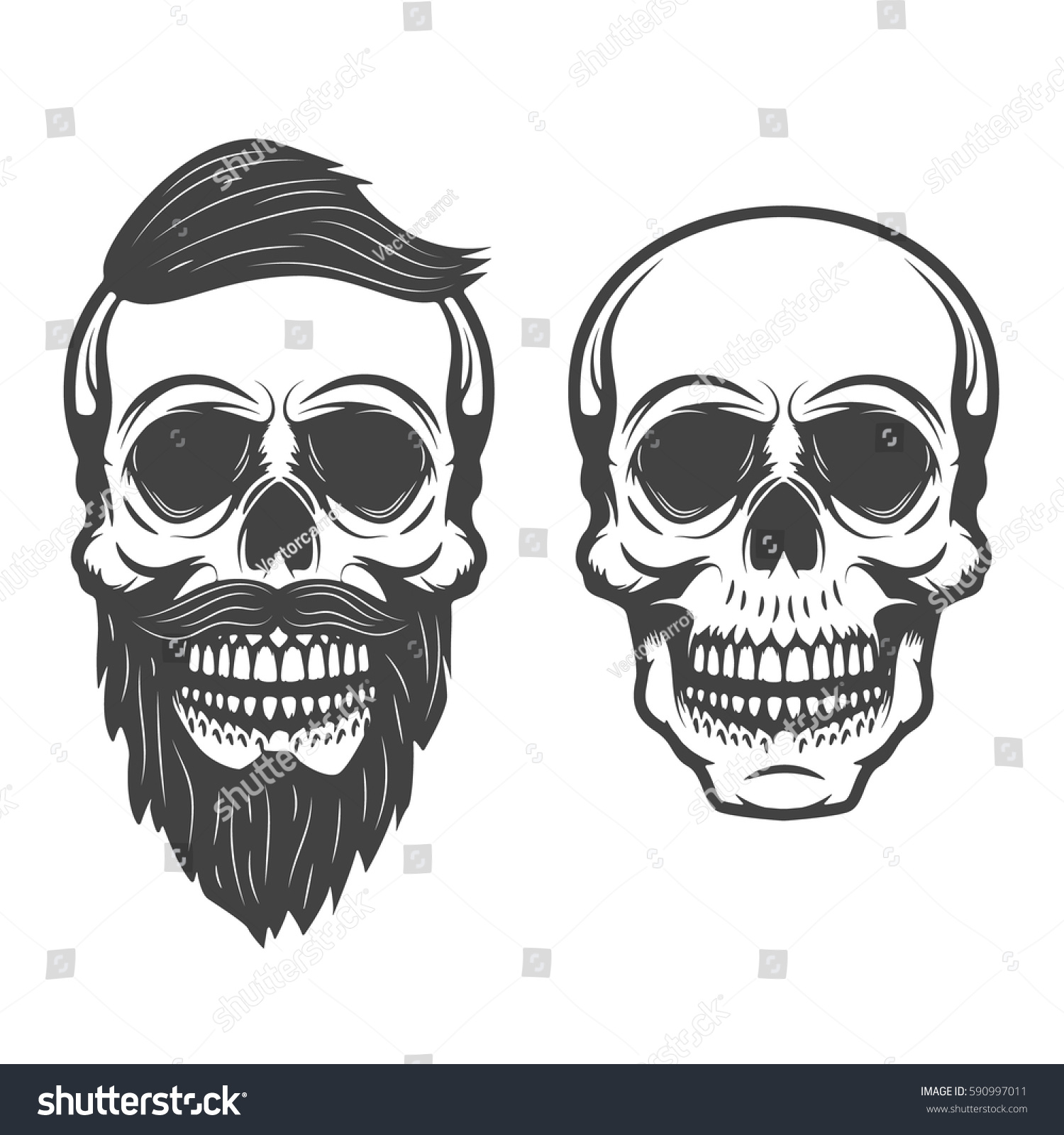 Bearded Skull Isolated On White Background Stock Vector (Royalty Free ...
