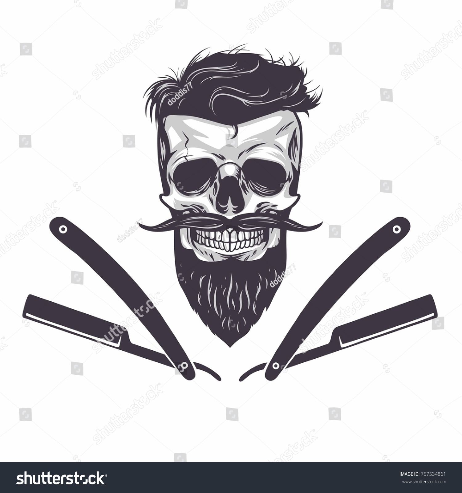 Bearded Skull Vector Illustration Stock Vector (Royalty Free) 757534861