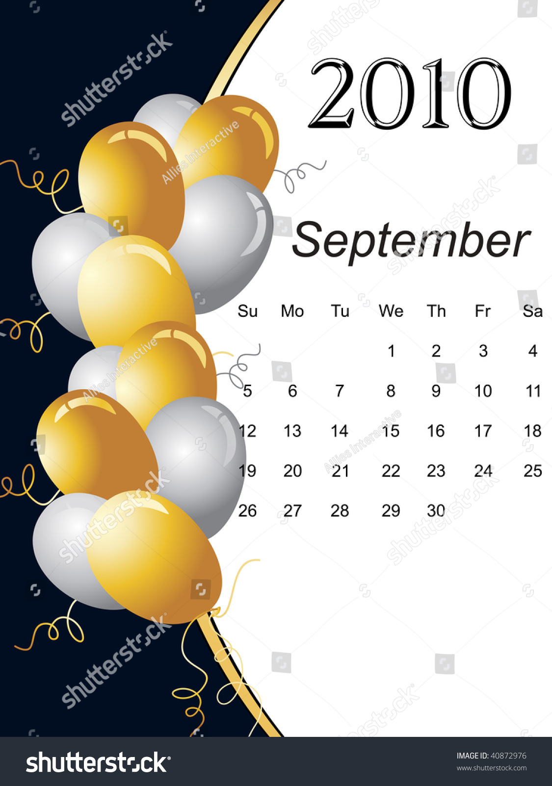 Beautiful Balloons Pattern Calender Vector Illustration Stock Vector ...