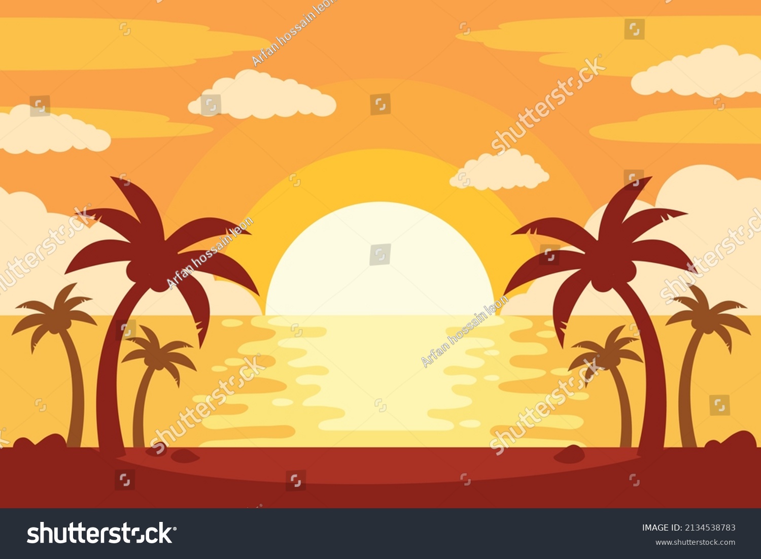 Beautiful Beach Landscape Sunset Vector Stock Vector (Royalty Free ...