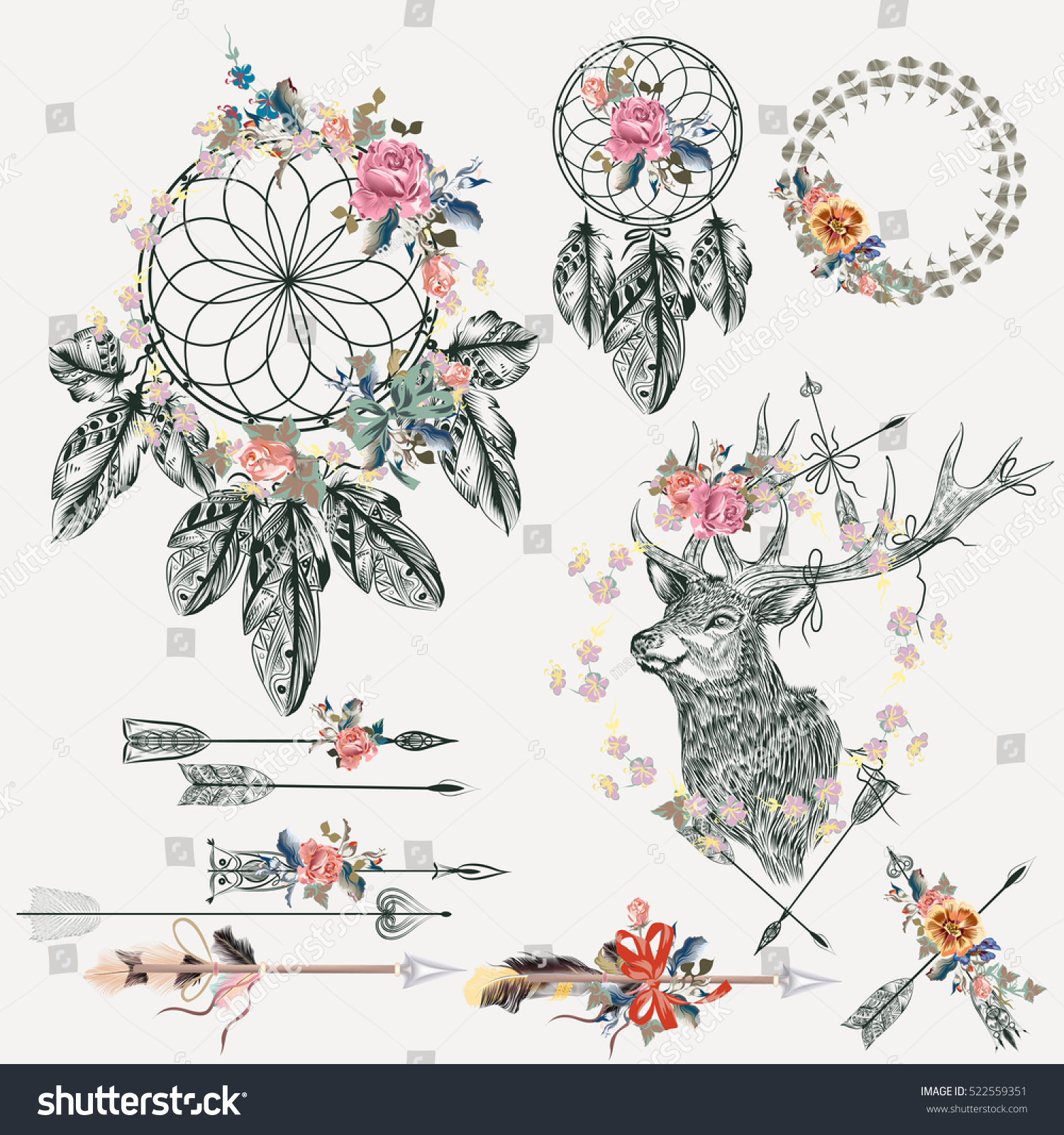 Beautiful Boho Elements Collection Deer Arrows Stock Vector Royalty Free 522559351 Shutterstock