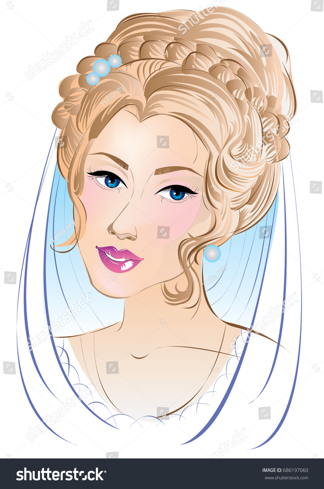 Beautiful Bride Face Vector Character Stock Vector (Royalty Free) 686197060