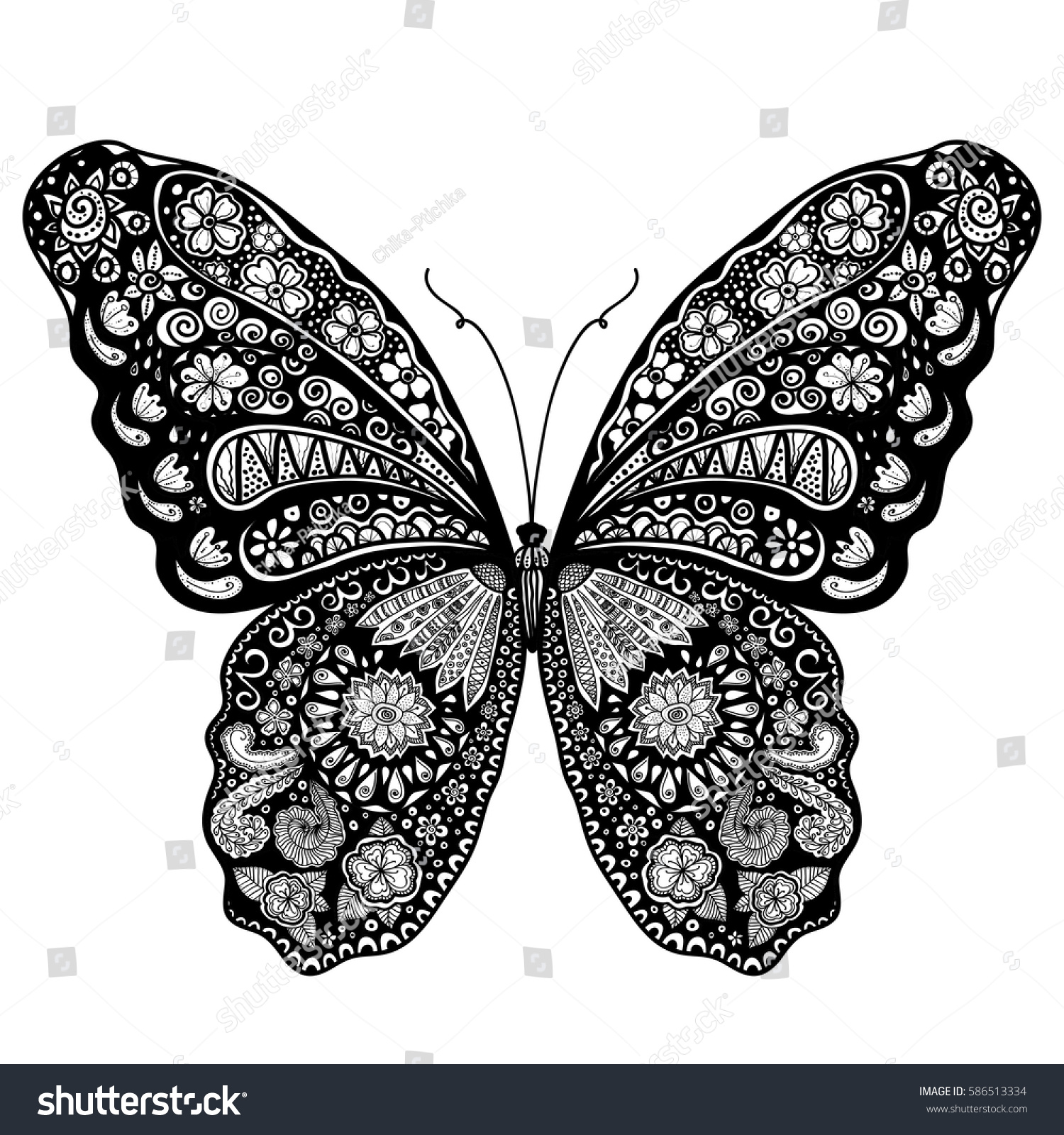 Beautiful Butterfly Doodle Stock Vector 586513334 - Shutterstock