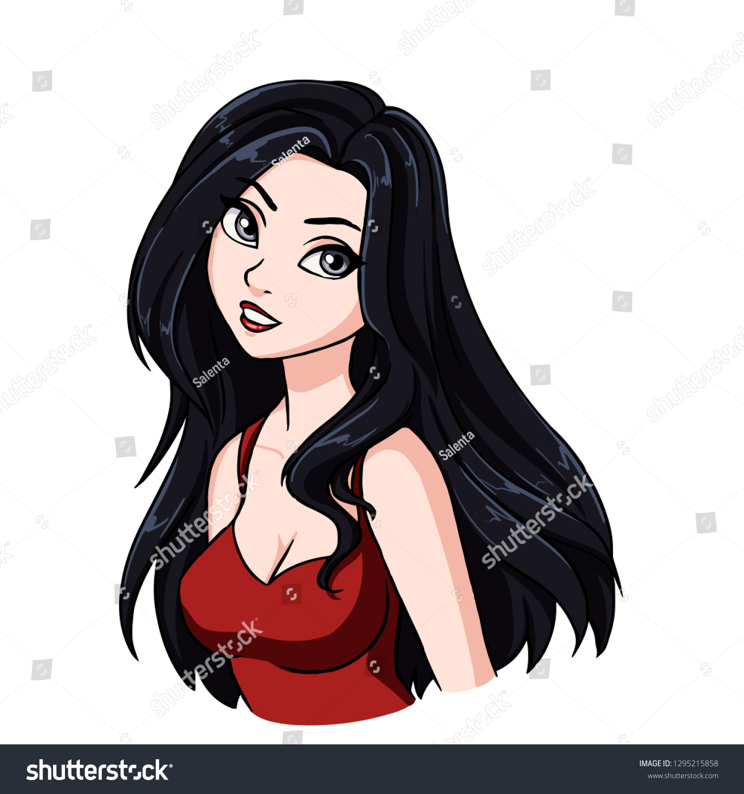 Beautiful Cartoon Smiling Girl Portrait Long Stock Vector Royalty Free