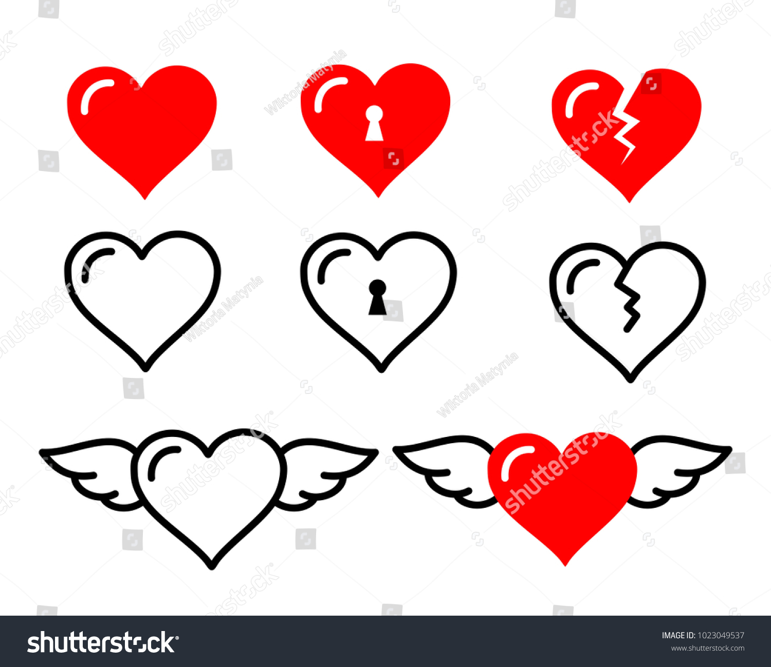 Beautiful Cute Heart Icon Set Vector Stock Vector (Royalty Free) 1023049537