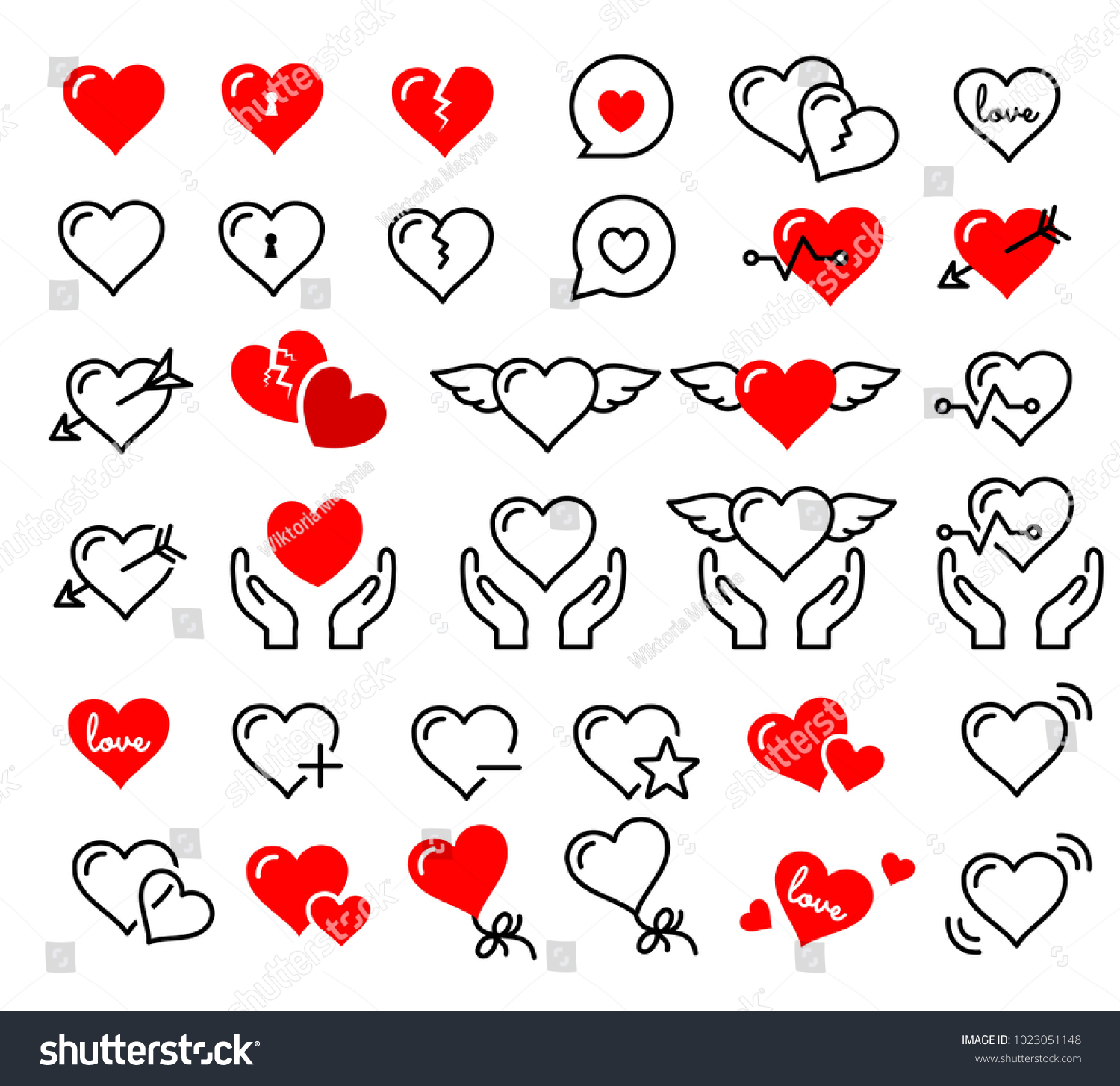 Beautiful Cute Heart Icon Set Vector: เวกเตอร์สต็อก (ปลอดค่าลิขสิทธิ์ ...