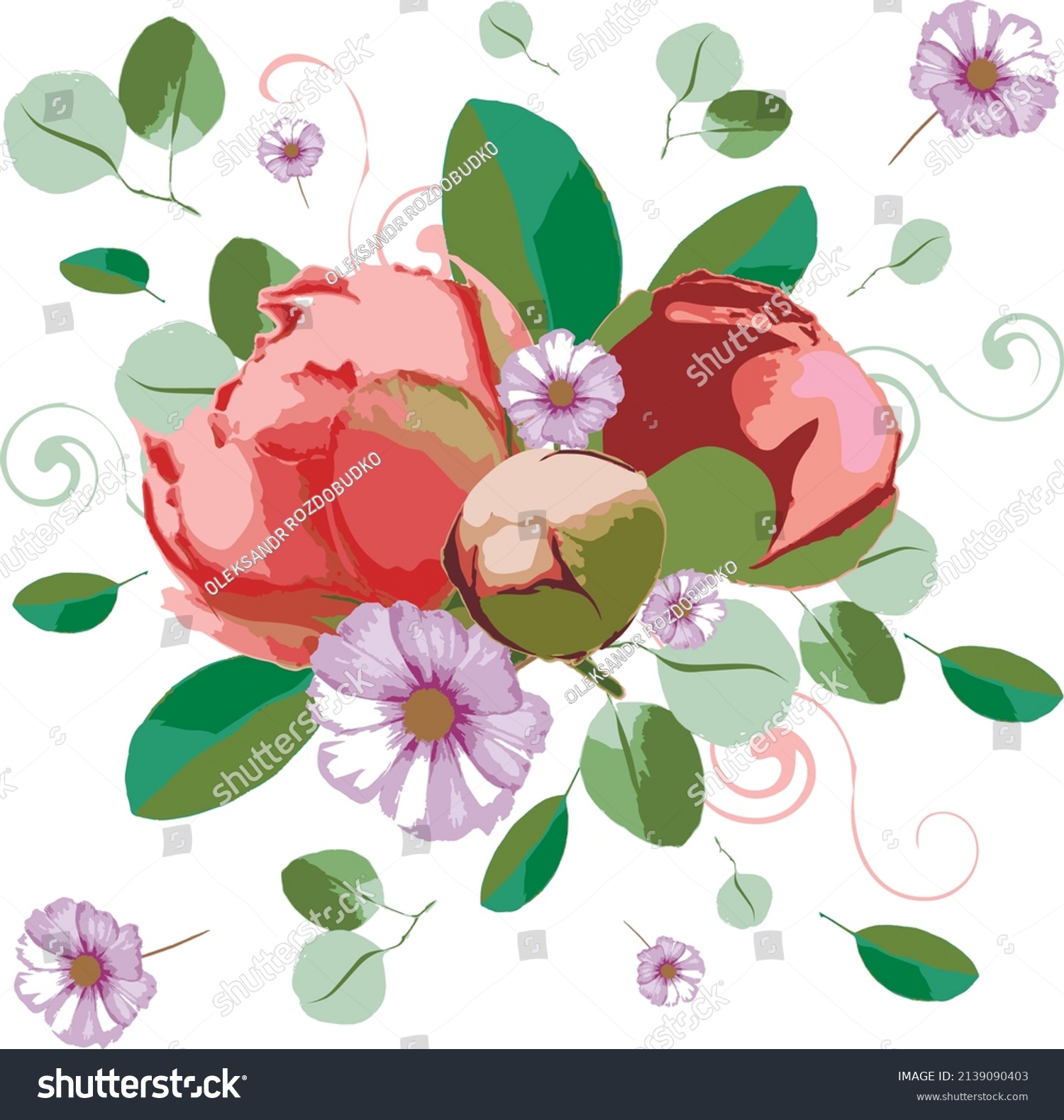Beautiful Delicate Flowers Leaves Vector Graphics Stock Vector (Royalty ...